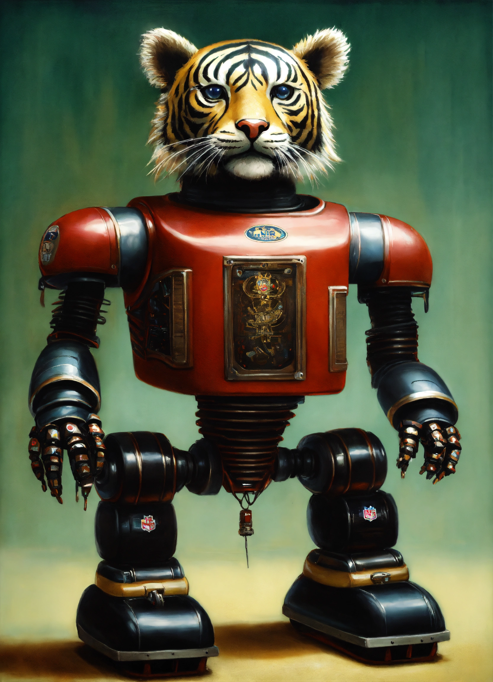 Lexica - A nfl player robot ride a robot black tiger, by Mark Ryden