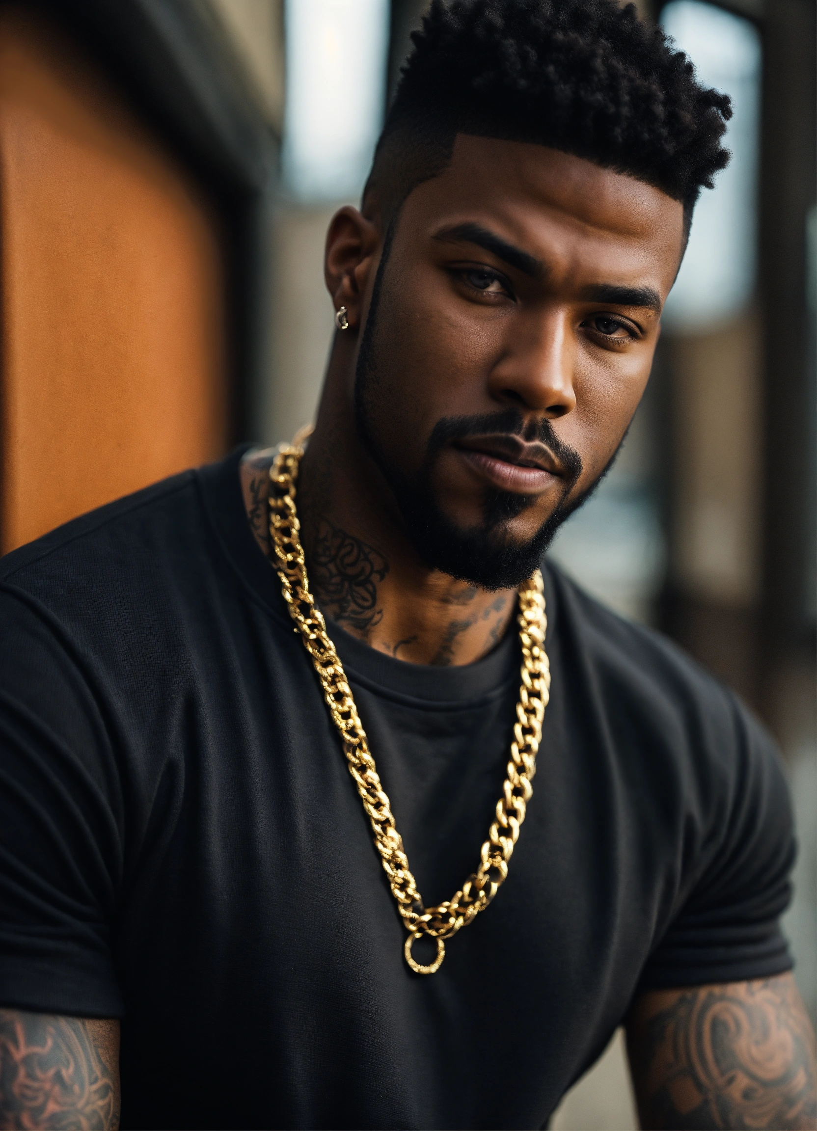 Lexica - Rugged, black male, goatee, low cut, temple fade, tattoos ...