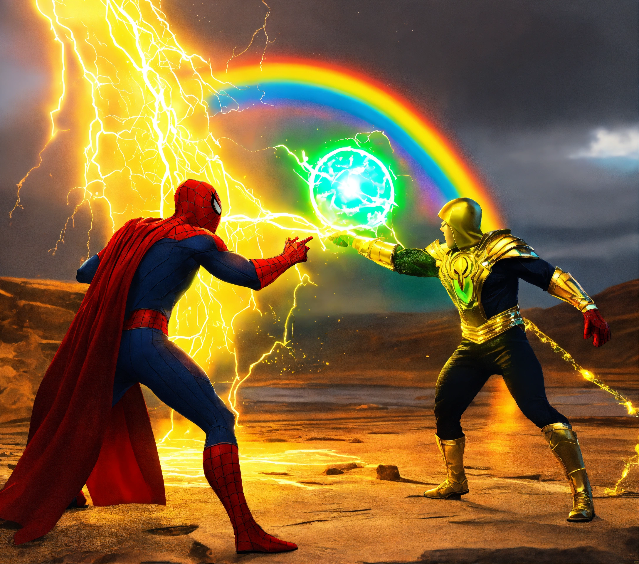 Lexica - Glowing thore vs gold nuclear spiderman god rainbow water ...