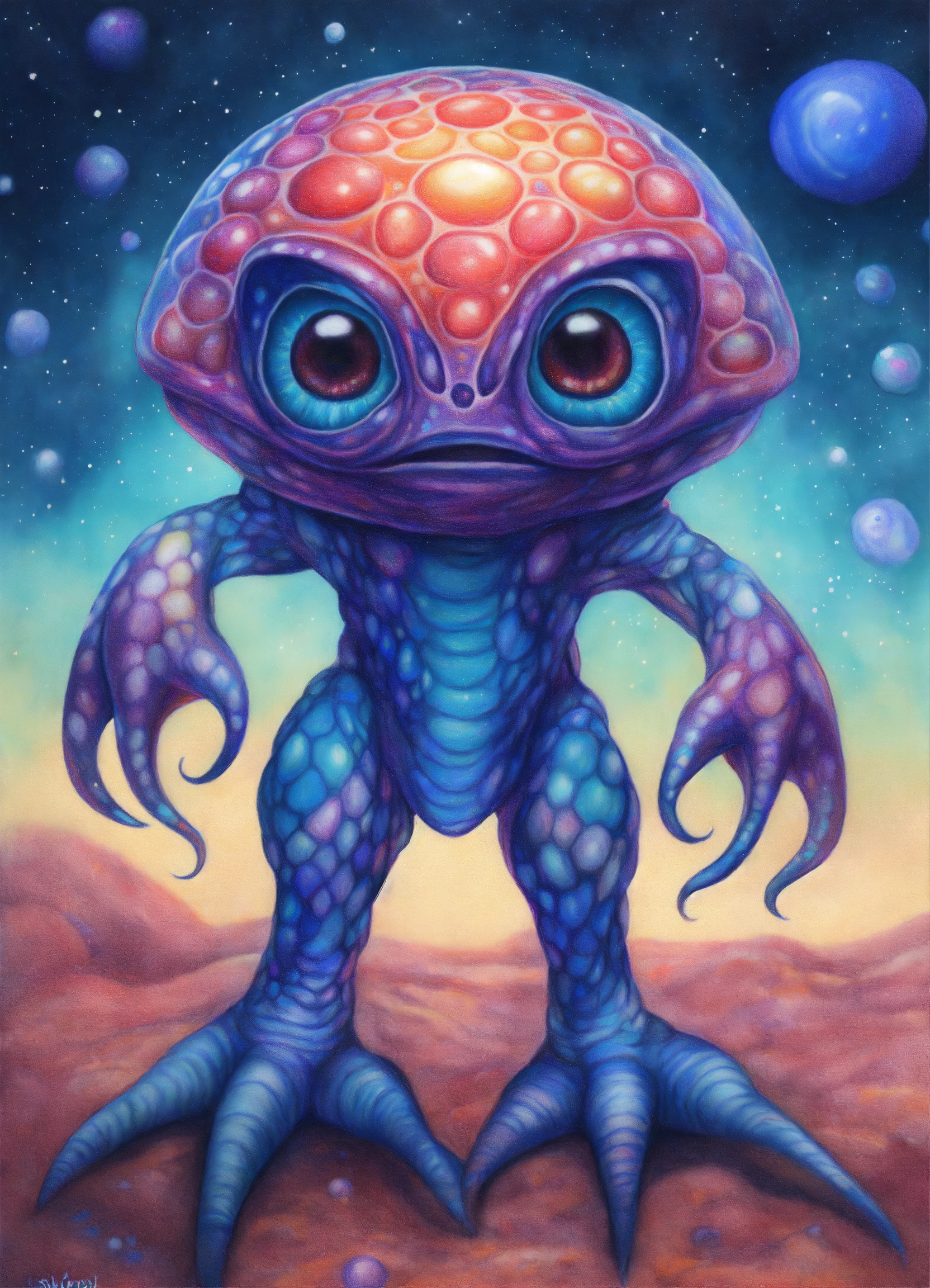 Lexica - Realistic colored pencil drawing full body view of a friendly ...