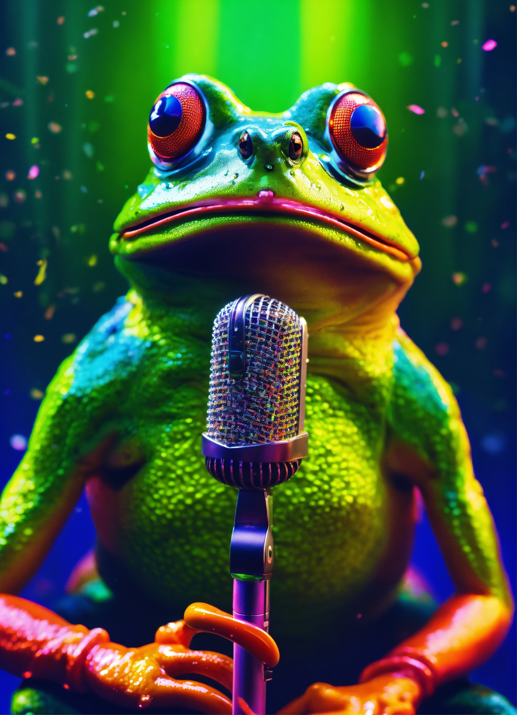 Lexica - Crazy singing fluroszing frog with a microphone in neon colors ...
