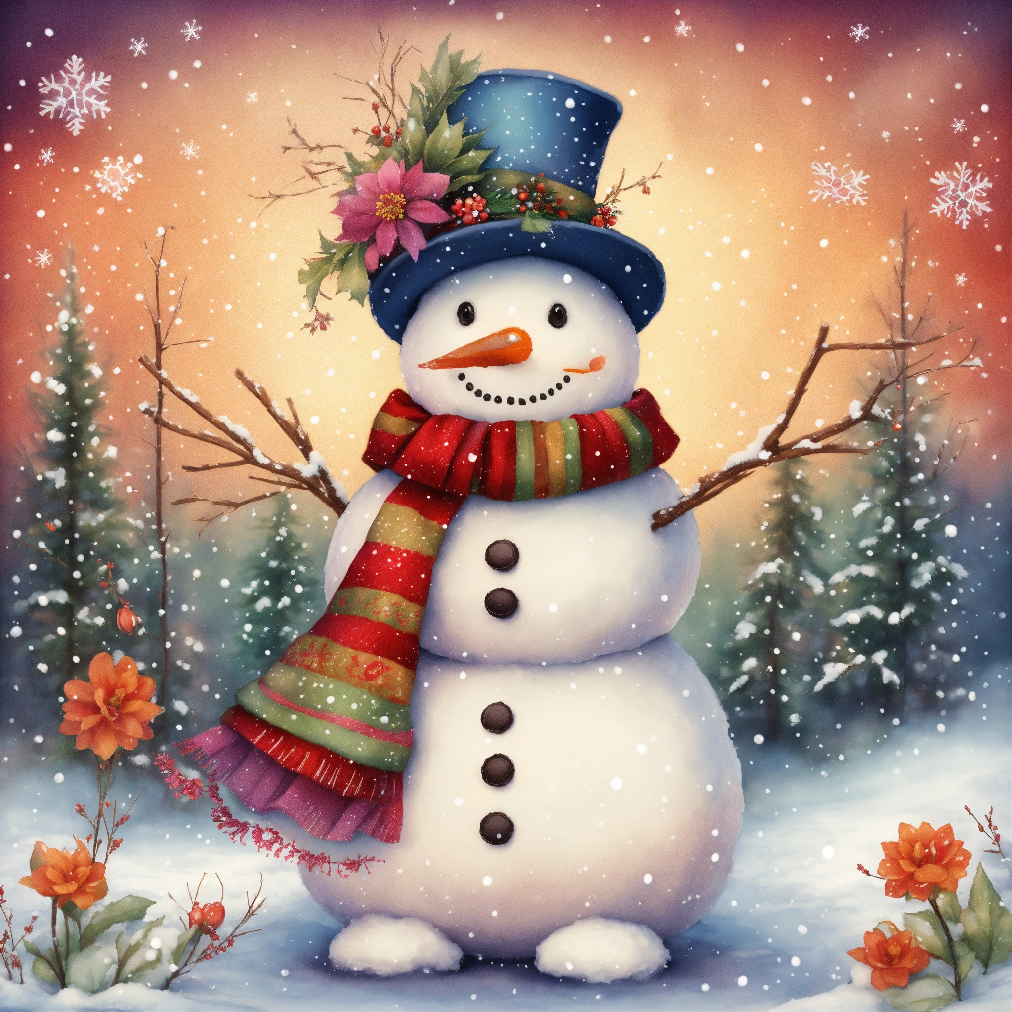 Lexica - A cute jolly happy snowman whole body wearing a beautiful ...