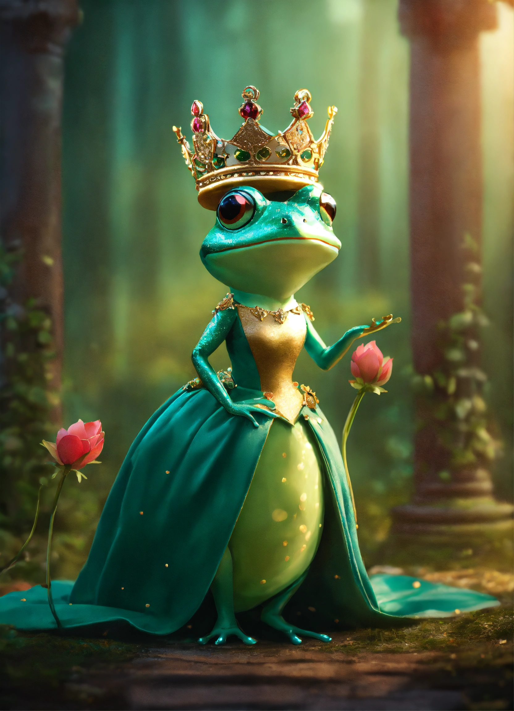Lexica - Cute lady frog in dress and crown dressed in gown in cinematic ...