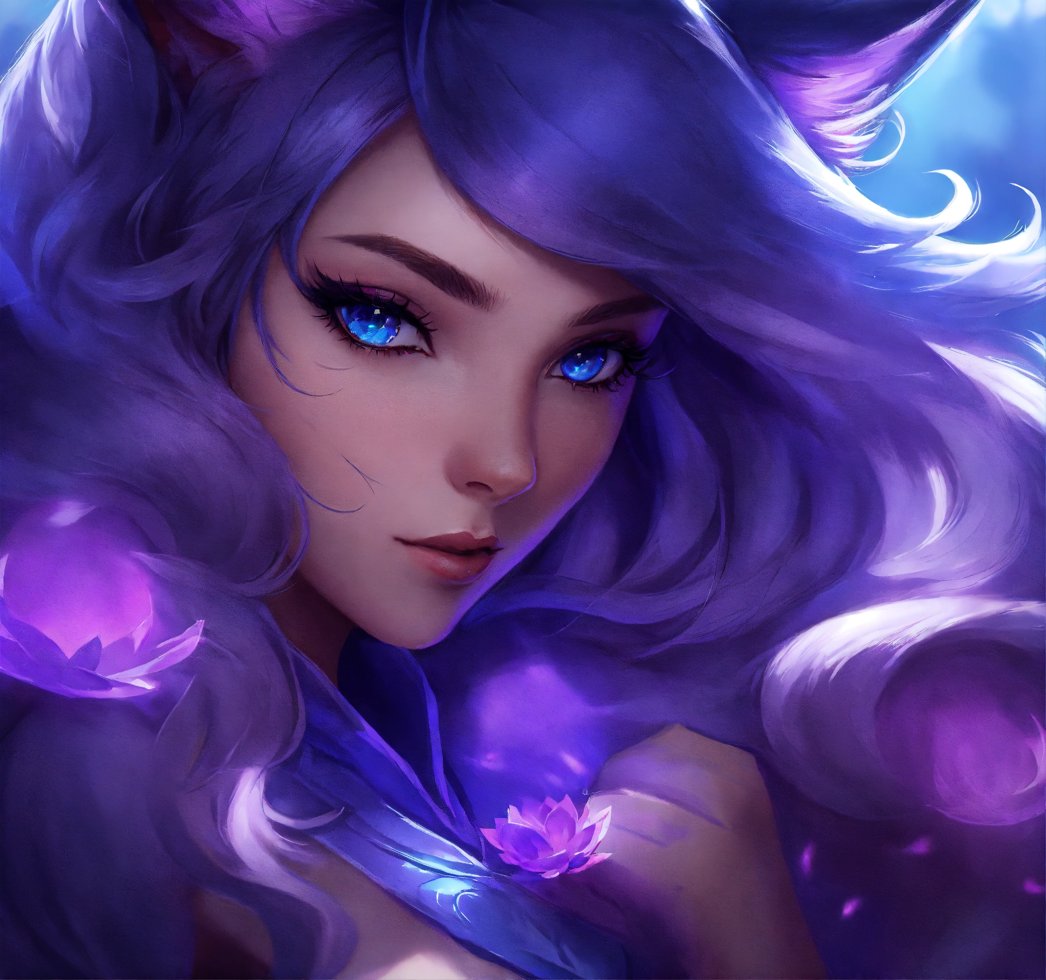 Lexica - League of legends Ahri with border color purple-blue
