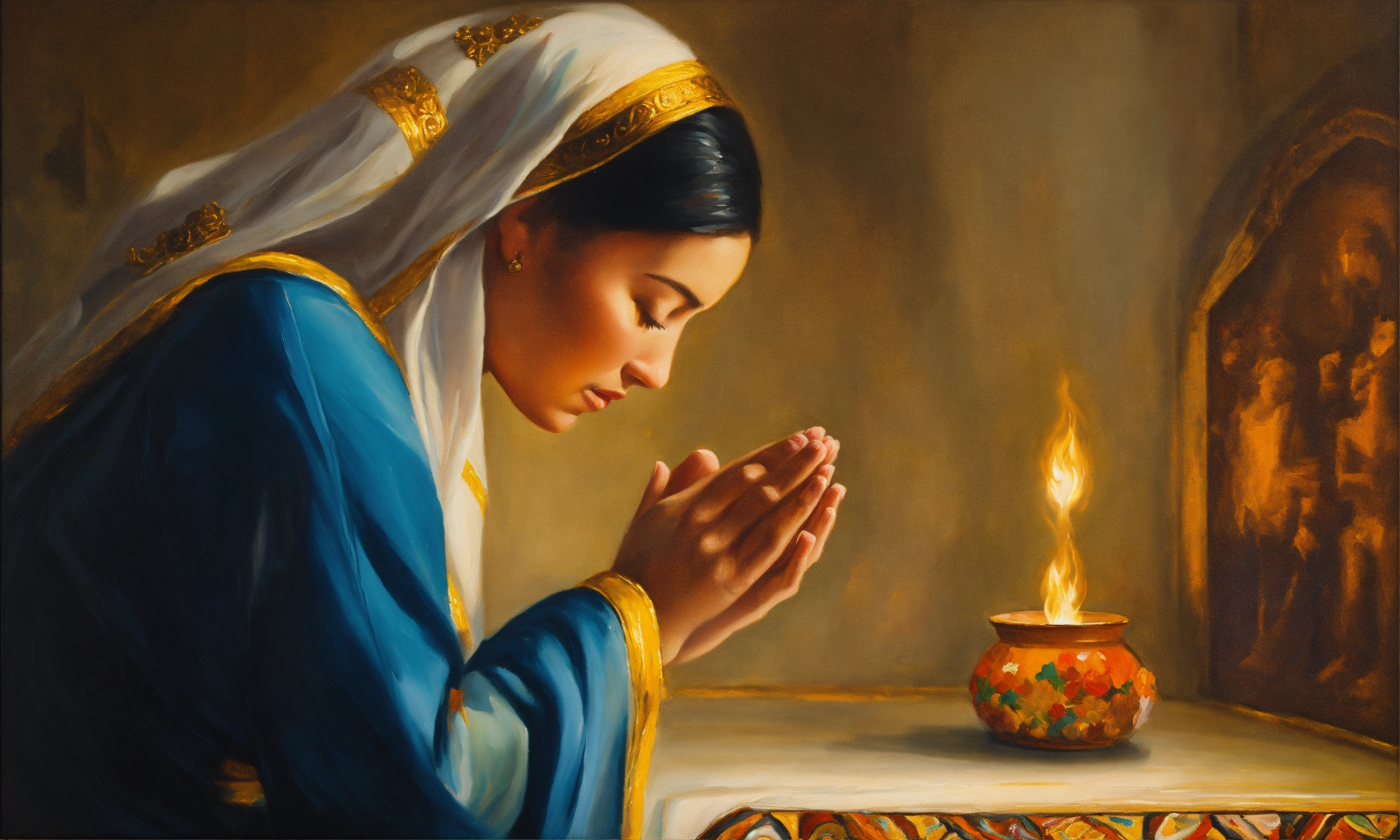 Lexica - Oil painting of a woman praying to god