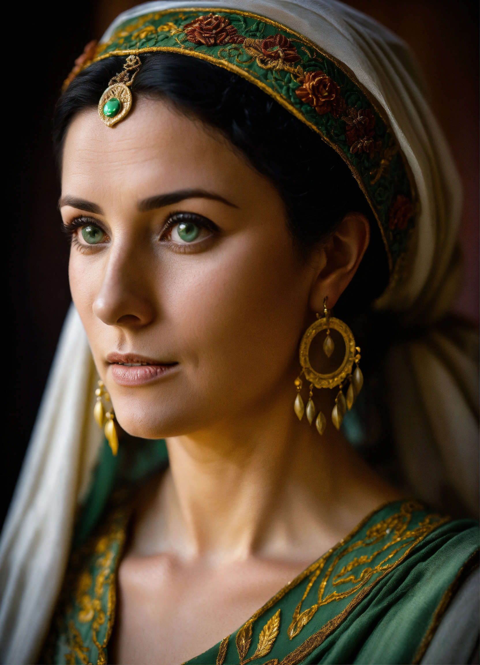 Lexica - A Roman woman with black hair and dark green eyes. The hair is ...