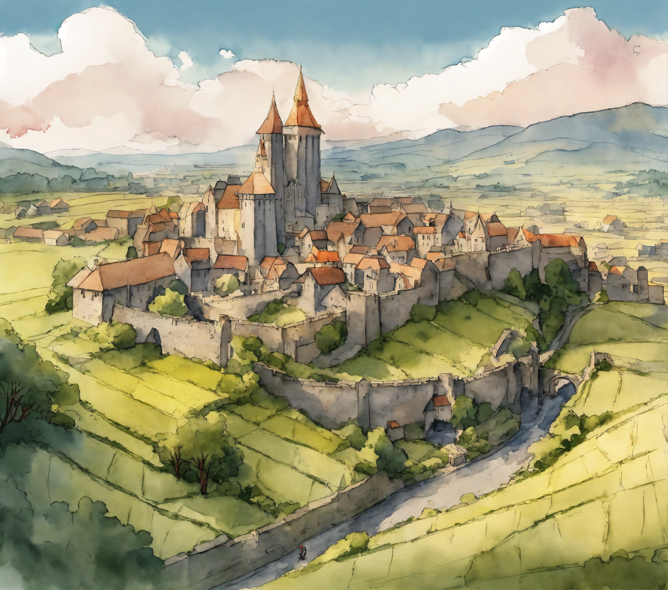 Lexica - The walled town of Bree from LOTR in vagabond manga drawing ...