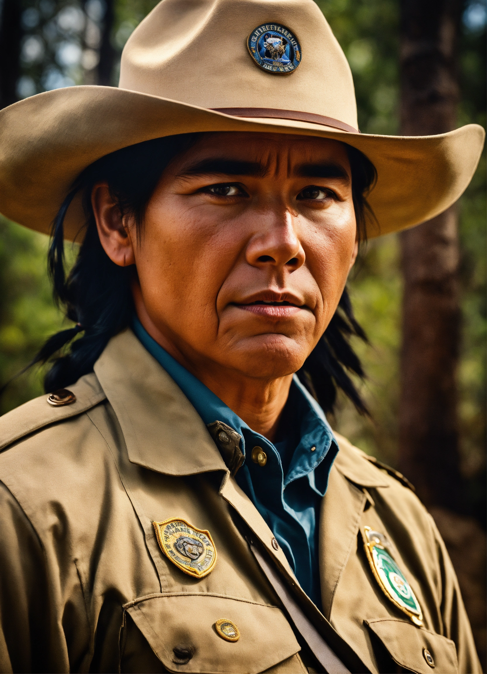 Lexica - PORTRAIT OF AN Native american park ranger scared, REALISTIC ...