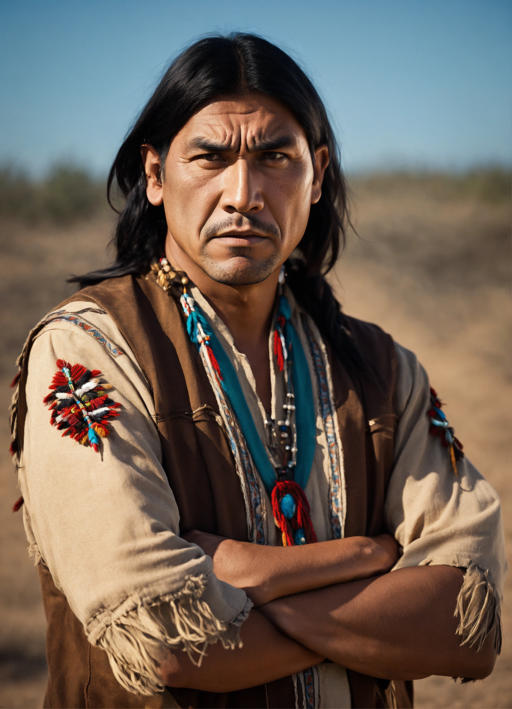 Lexica - Scared native american man, FRONT VIEW, casual clothes, arms ...