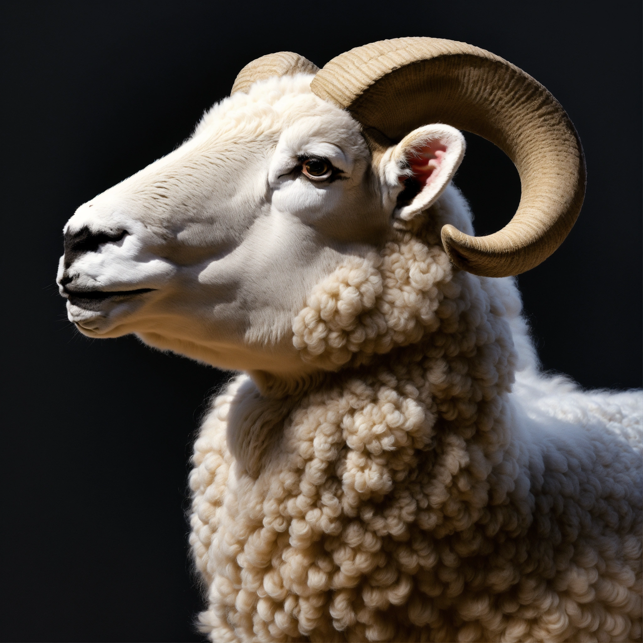 Lexica - White merino sheep profile side on black background photo ...