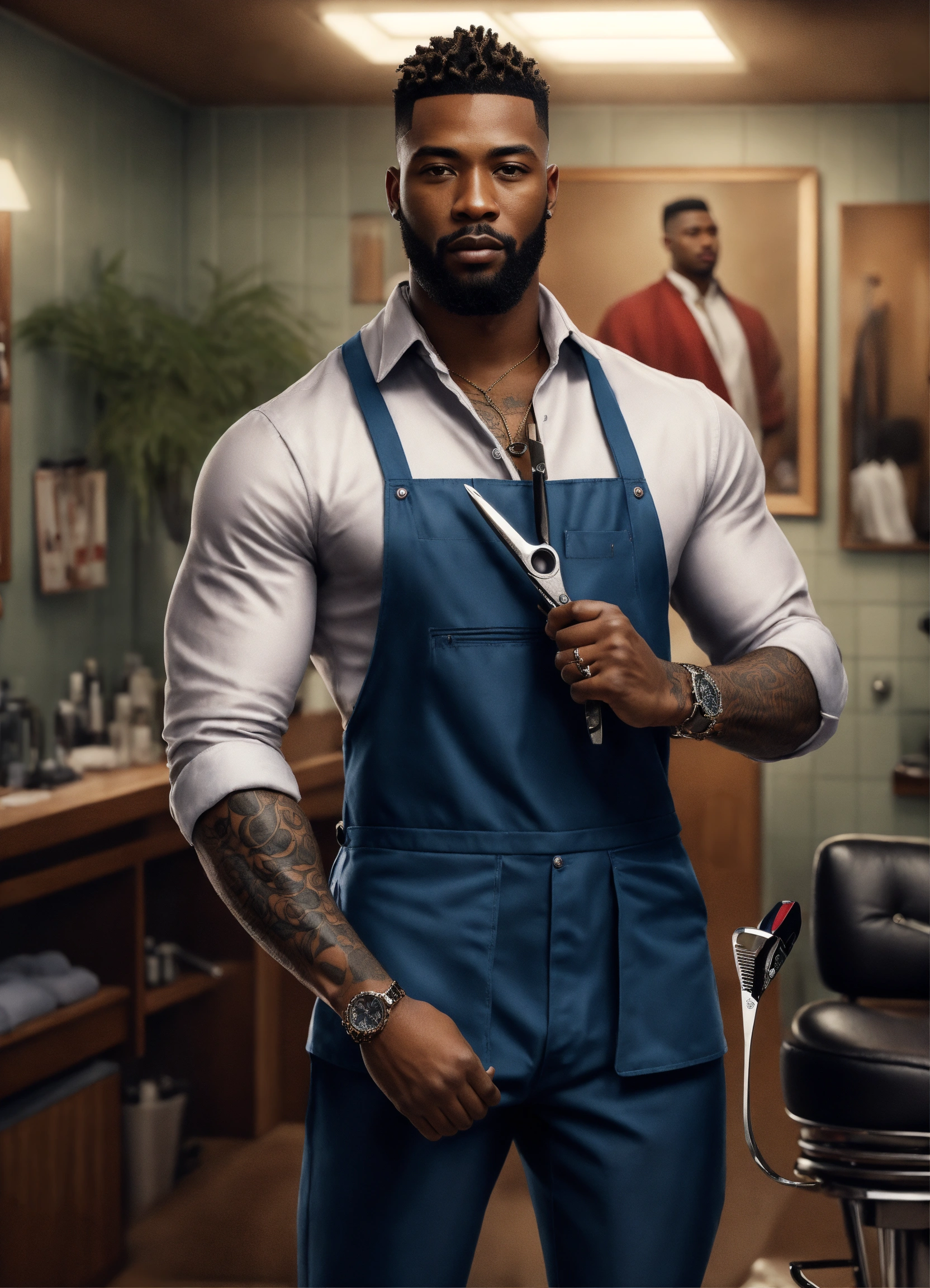Lexica - Photorealistic Illustration of a handsome black barber with ...