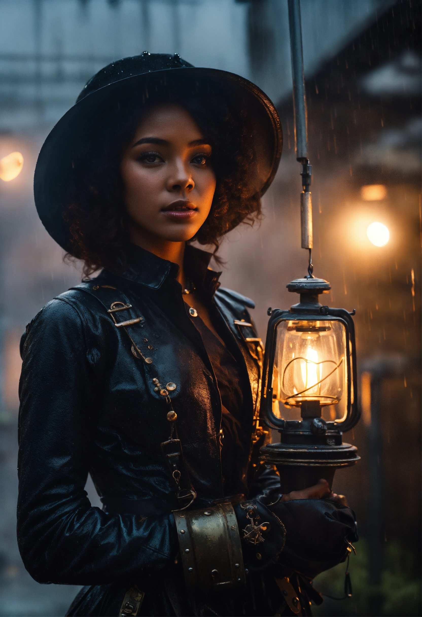 Lexica - Close up from a beautiful black skinned steampunk young lady ...