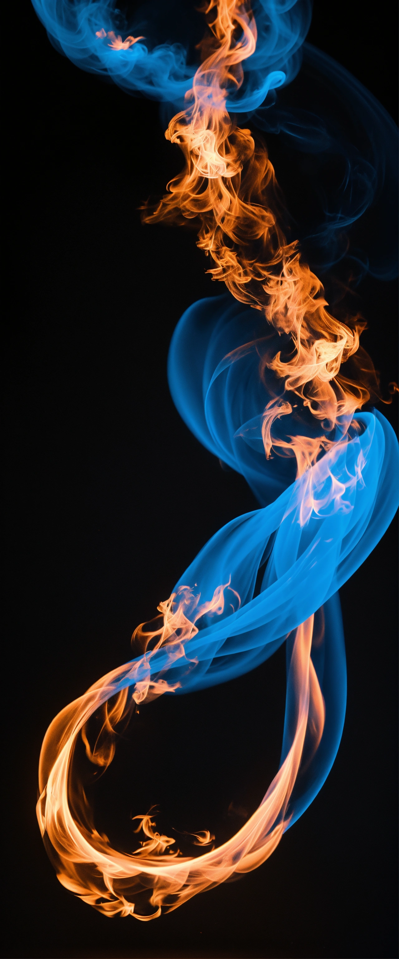 Lexica - Blue fire and smoke over black background, twisting up into black
