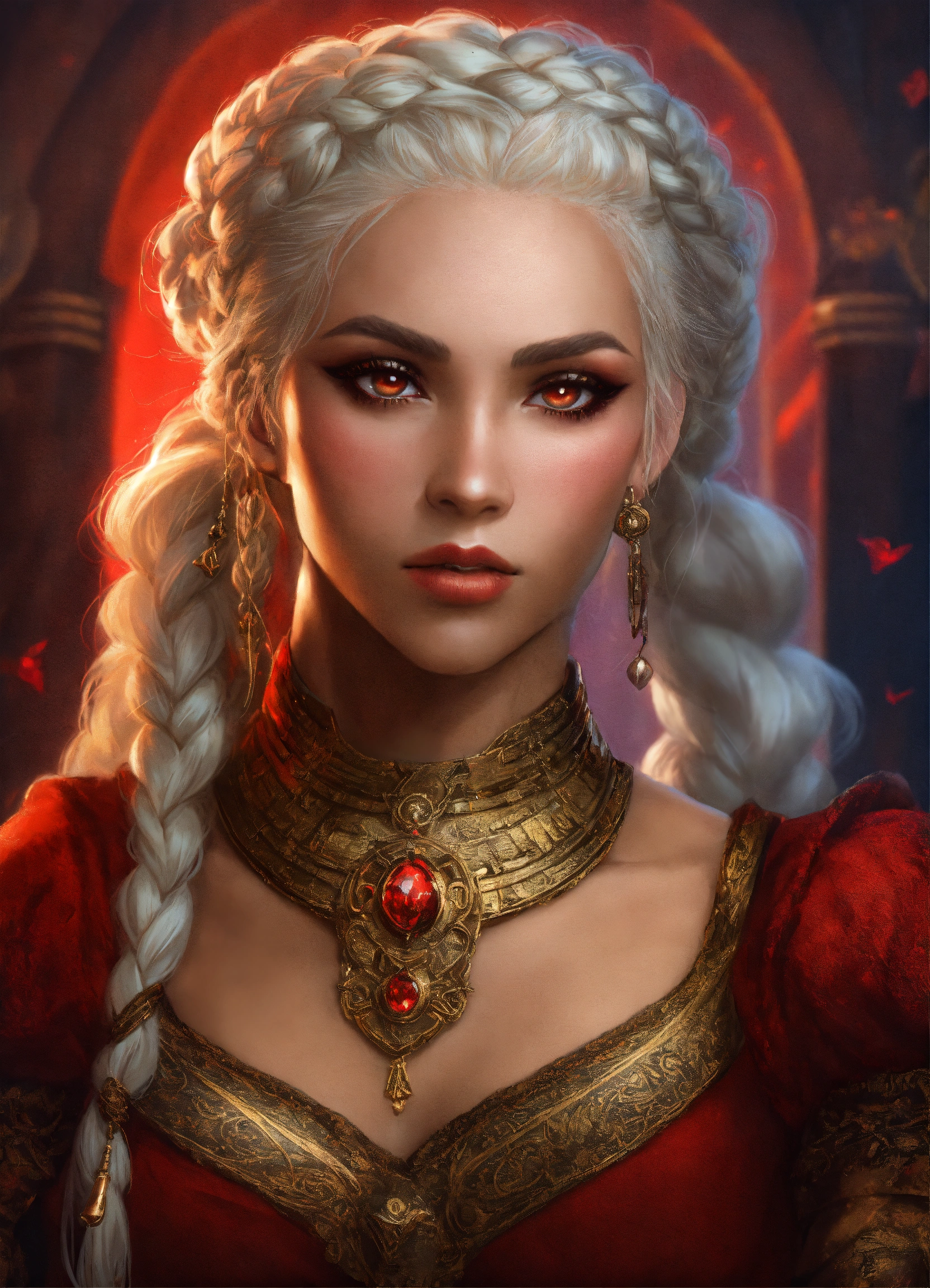 Lexica - Portrait of a dwarf bard, dark skin, braided platinum blonde ...