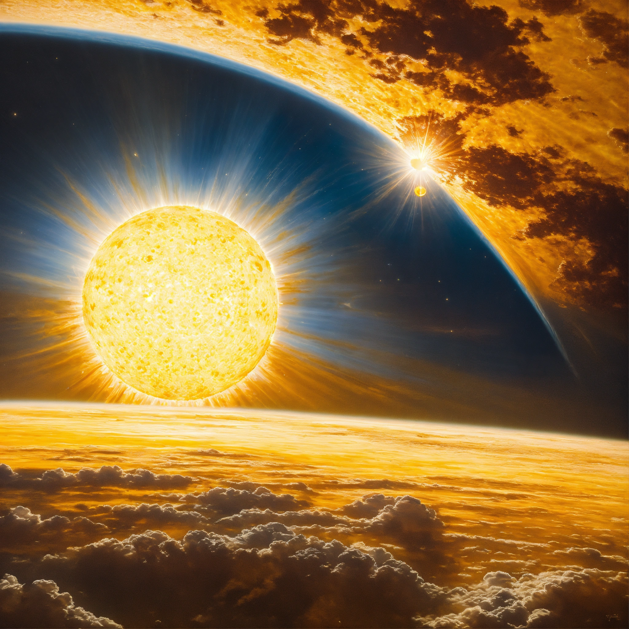 Lexica - Paining, spacestation passing in front of a giant sun, close ...