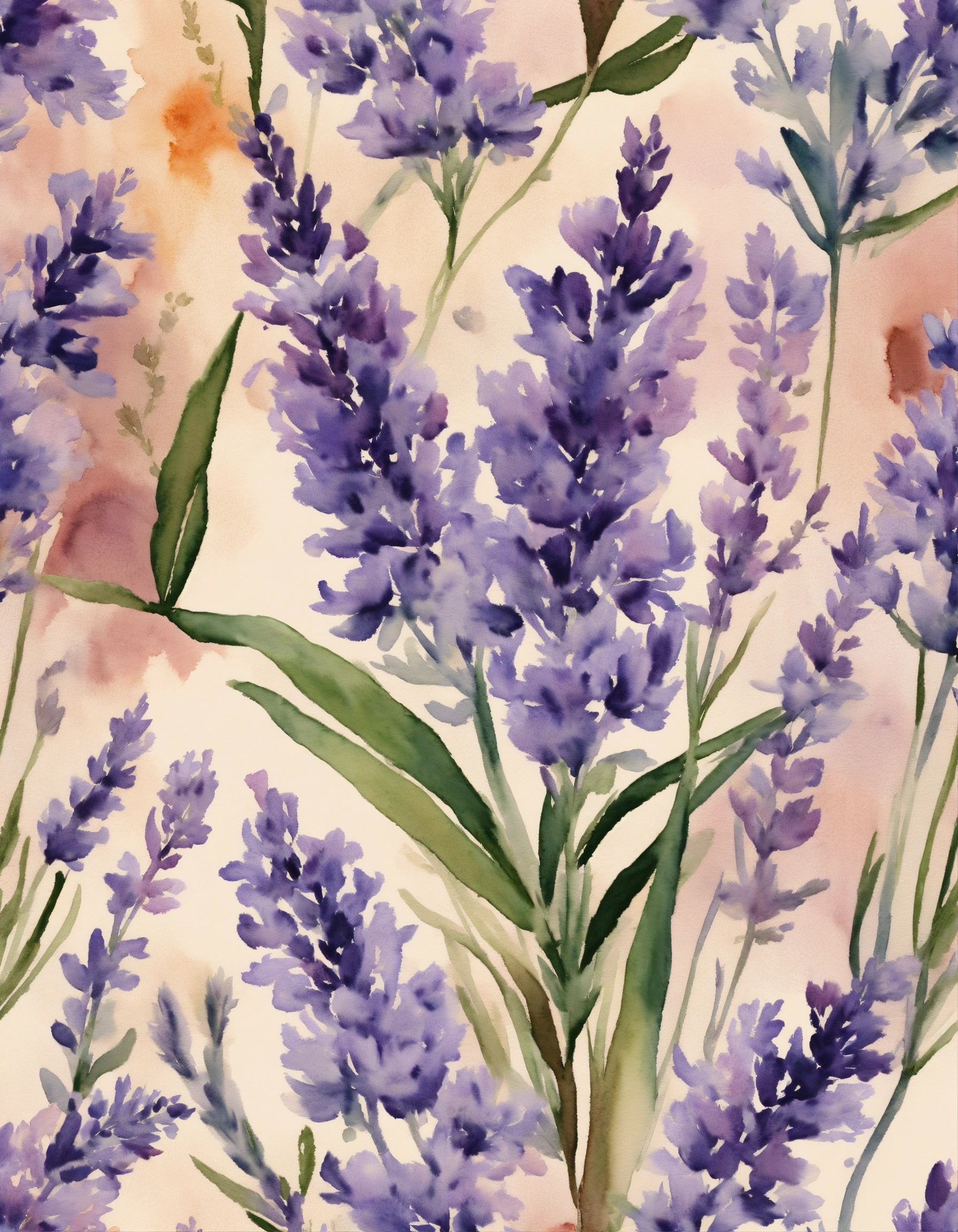 Lexica - Watercolor lavender pattern, photorealistic with warm tones ...
