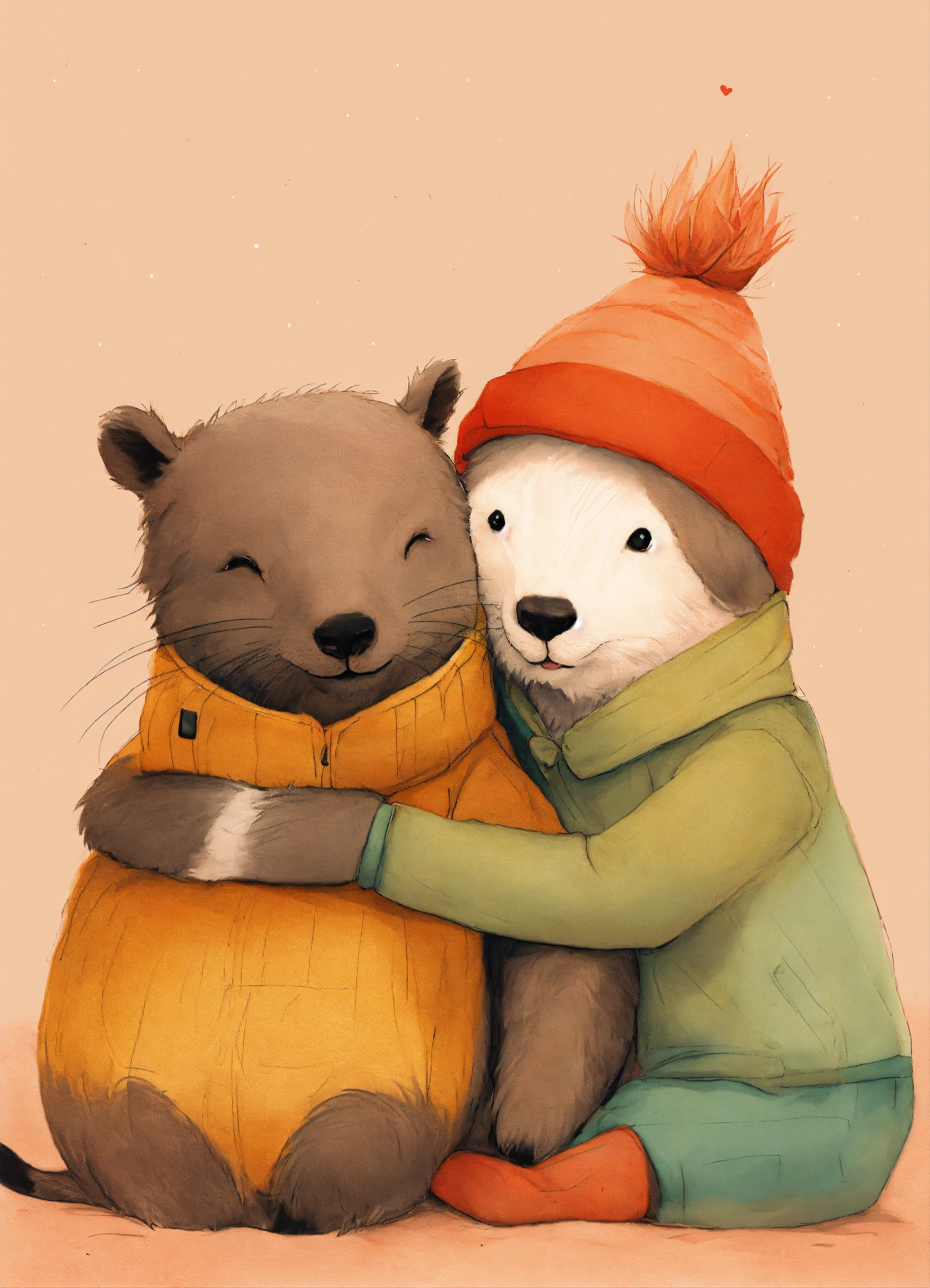 Lexica - Happy friends cuddling, cute critters, by oliver jeffers
