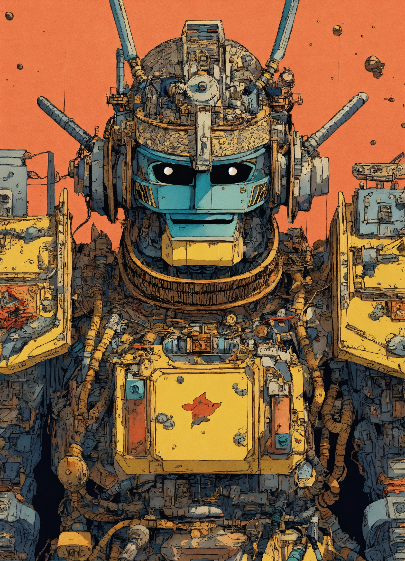 Lexica - Detailed pen and ink illustration of a samurai robot, front ...