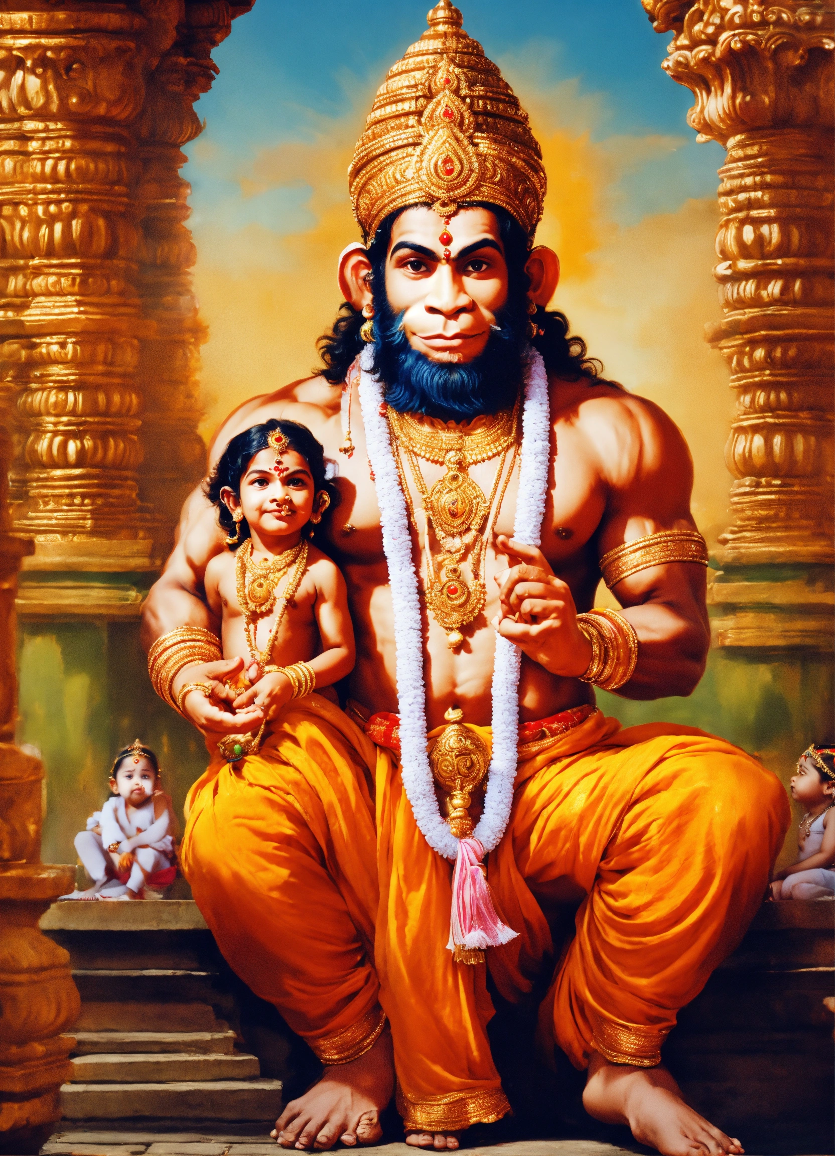 Lexica - Hanuman ji supporting kid by standing behind him