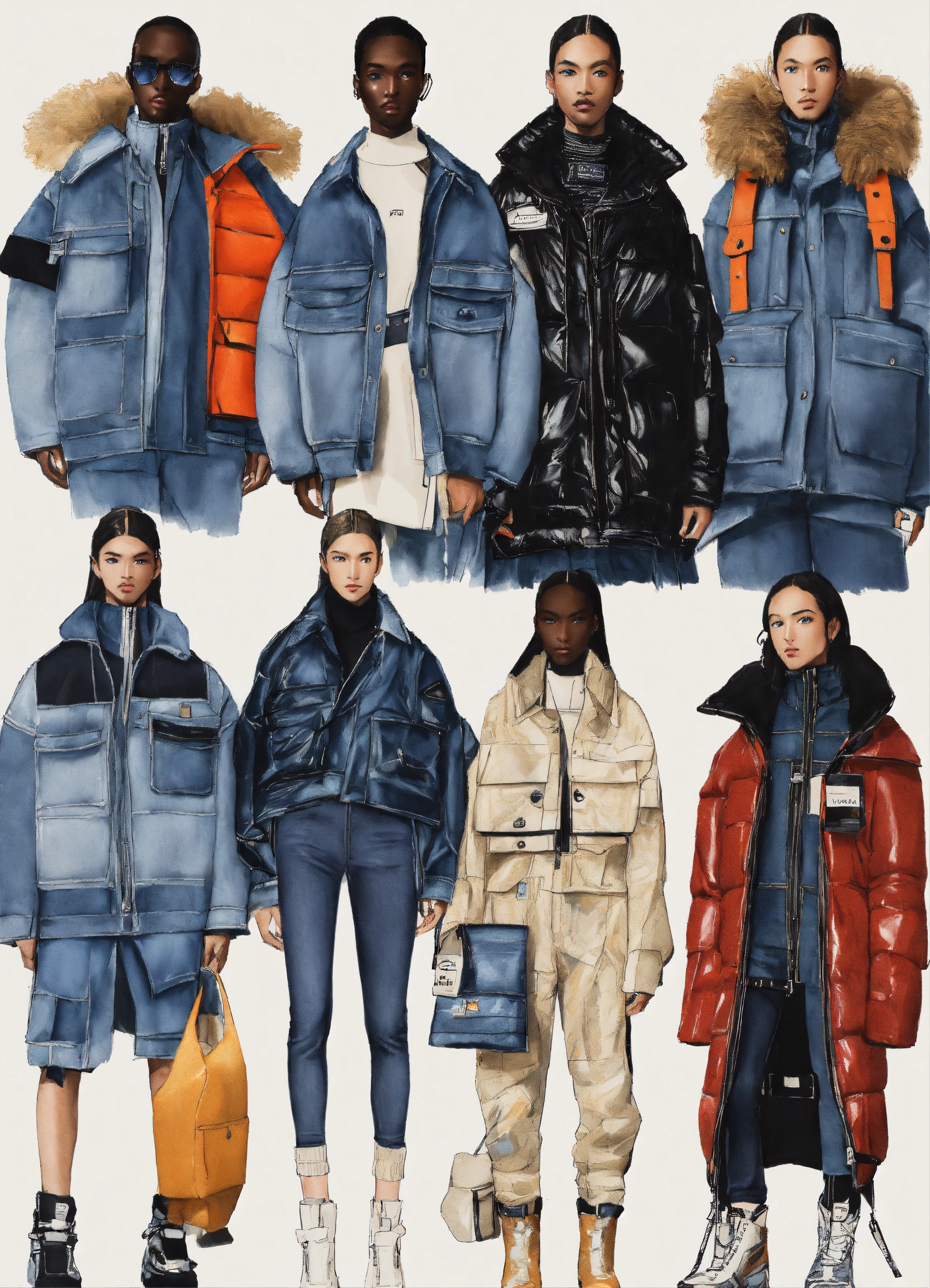 Lexica - Product design sketch marker Fall winter 2025. denim collage ...