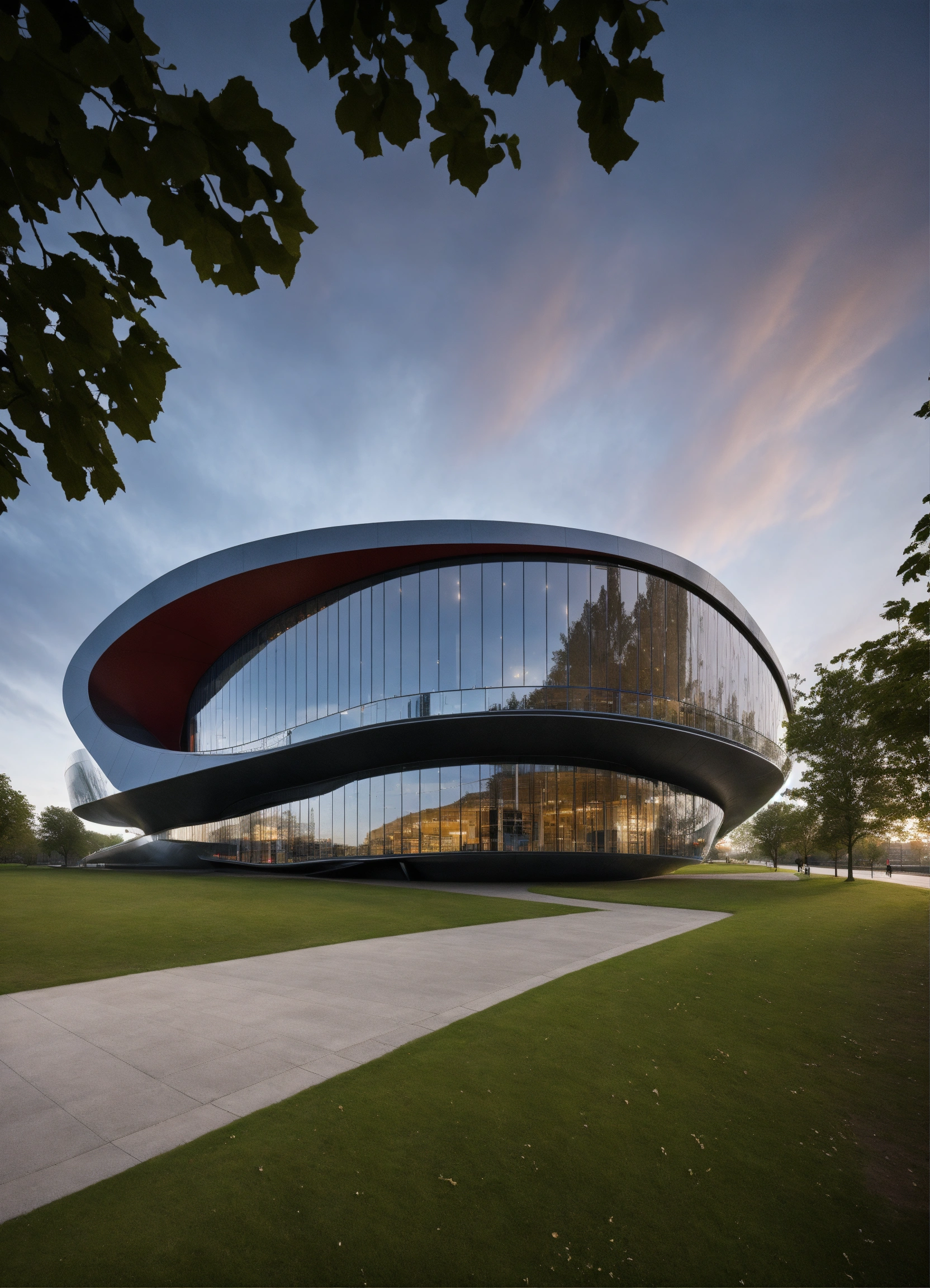 Lexica - Zaha hadid futurist steel museum in the city.