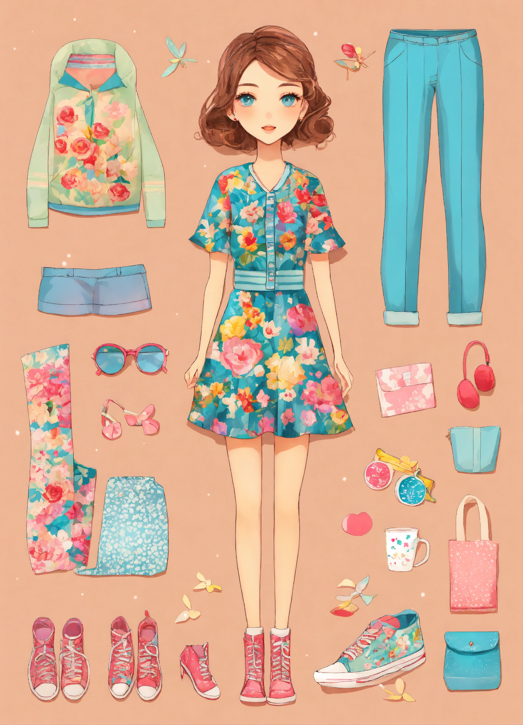 Lexica - Paper doll style, beautiful girl, full body, detailed, colorful