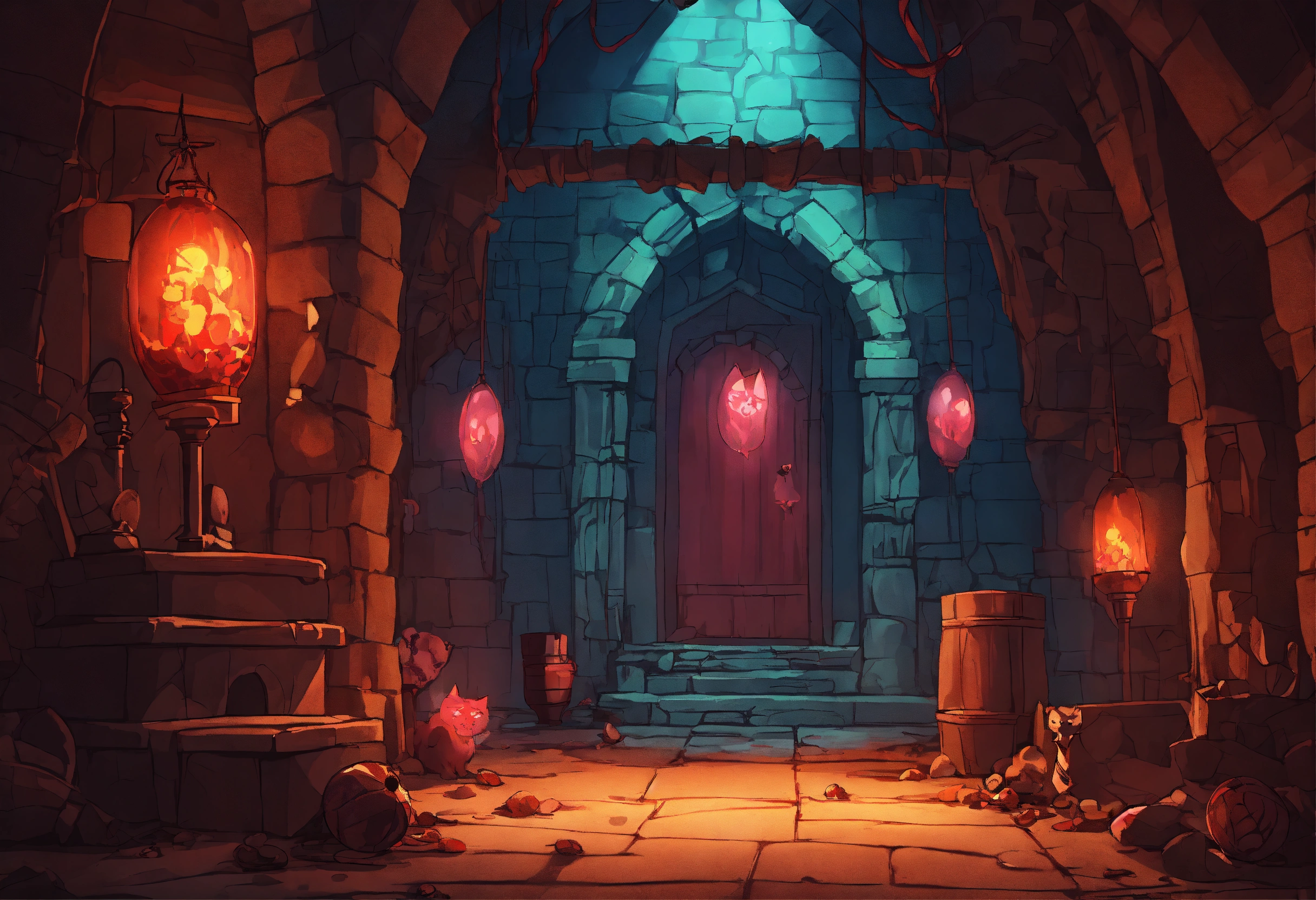 Lexica - Generate an image of a dimly-lit, epic and evil cartoony scene ...