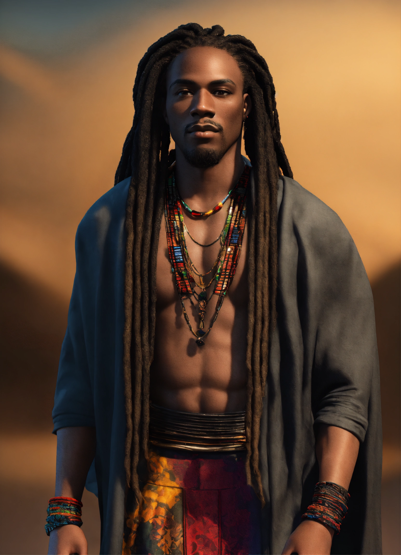Lexica - 3d render of a Black man with long flowing dreadlocks, 6'5 ...