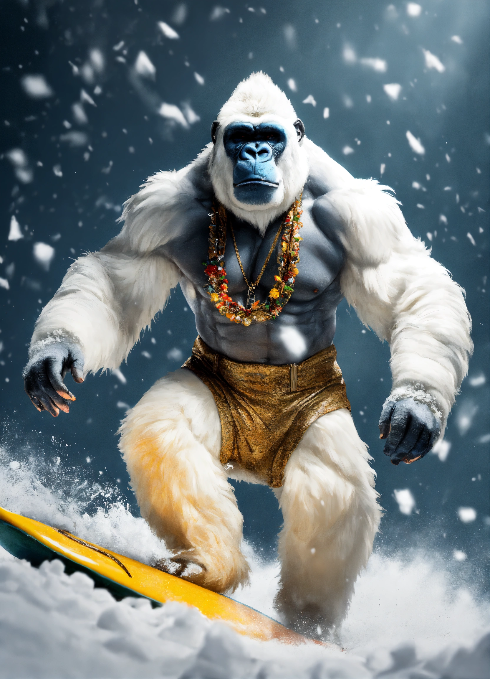 Lexica - A large muscular white gorilla dressed as a rapper surfing in ...