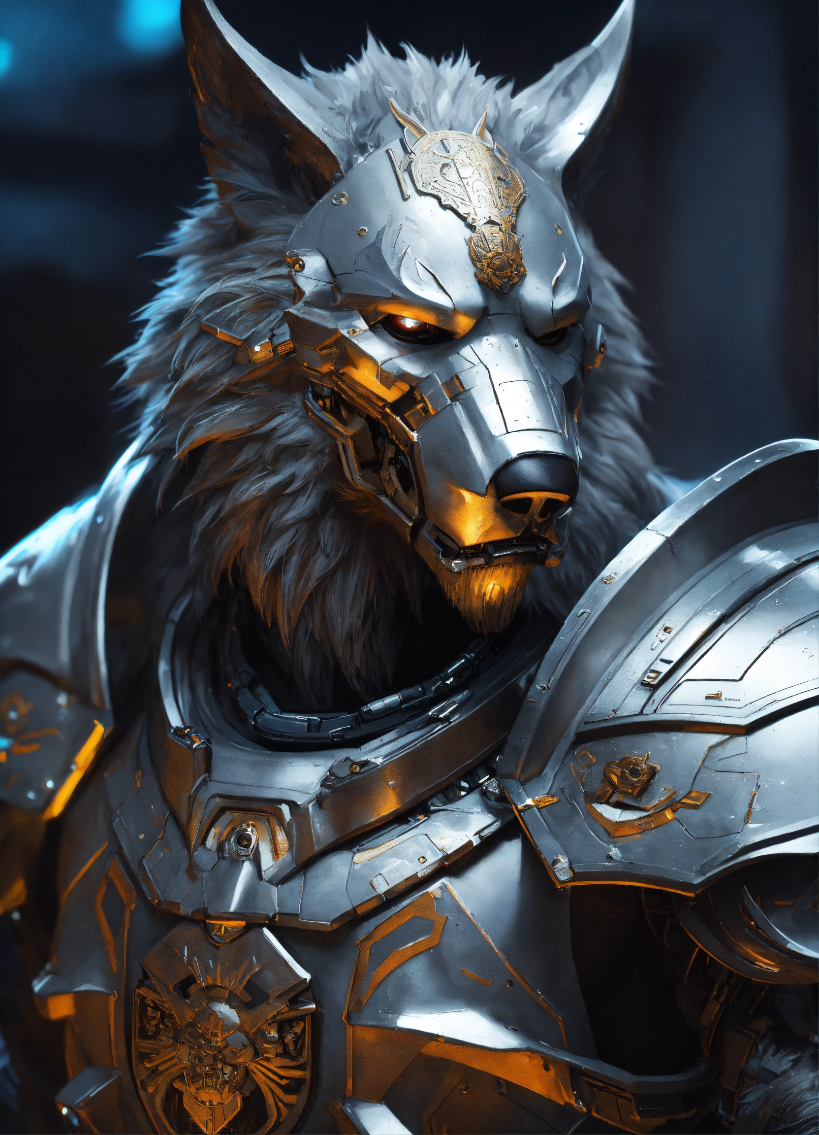 Lexica - Portrait painting of a cybernetic grey werewolf with power ...