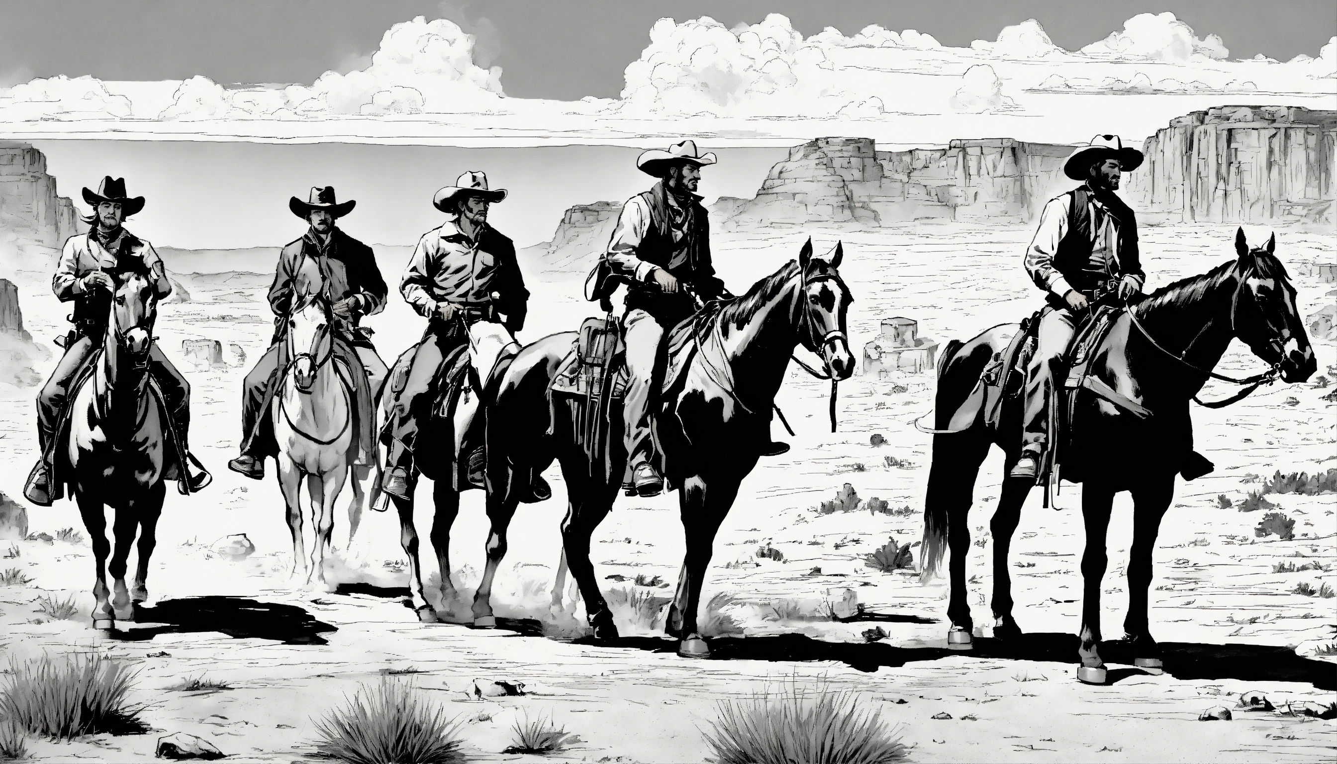 Lexica - A classic far west comic page vignettes , cowboys , black white
