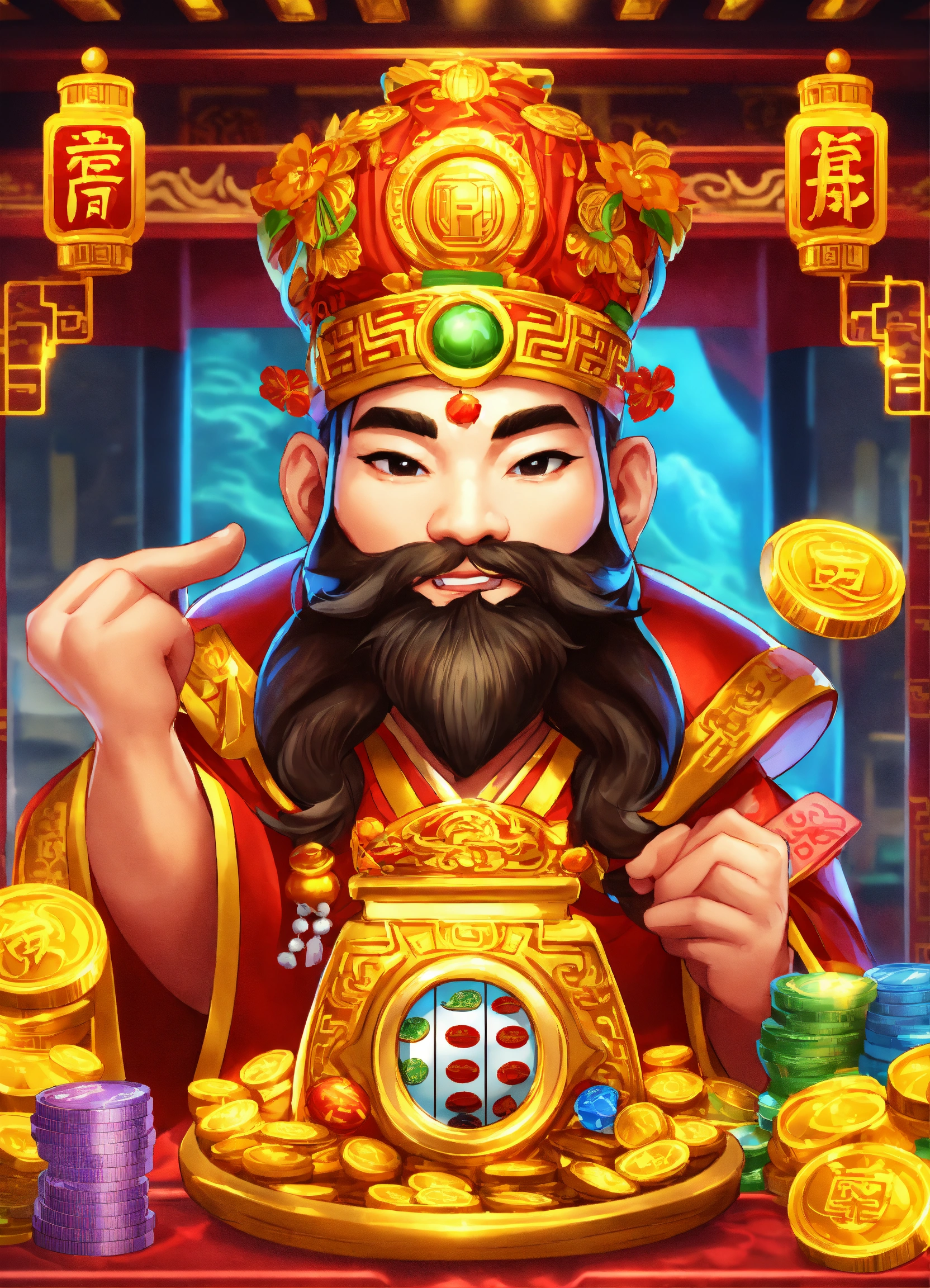 Lexica - Cartoonish god of wealth (Chinese) with cryber future slot ...