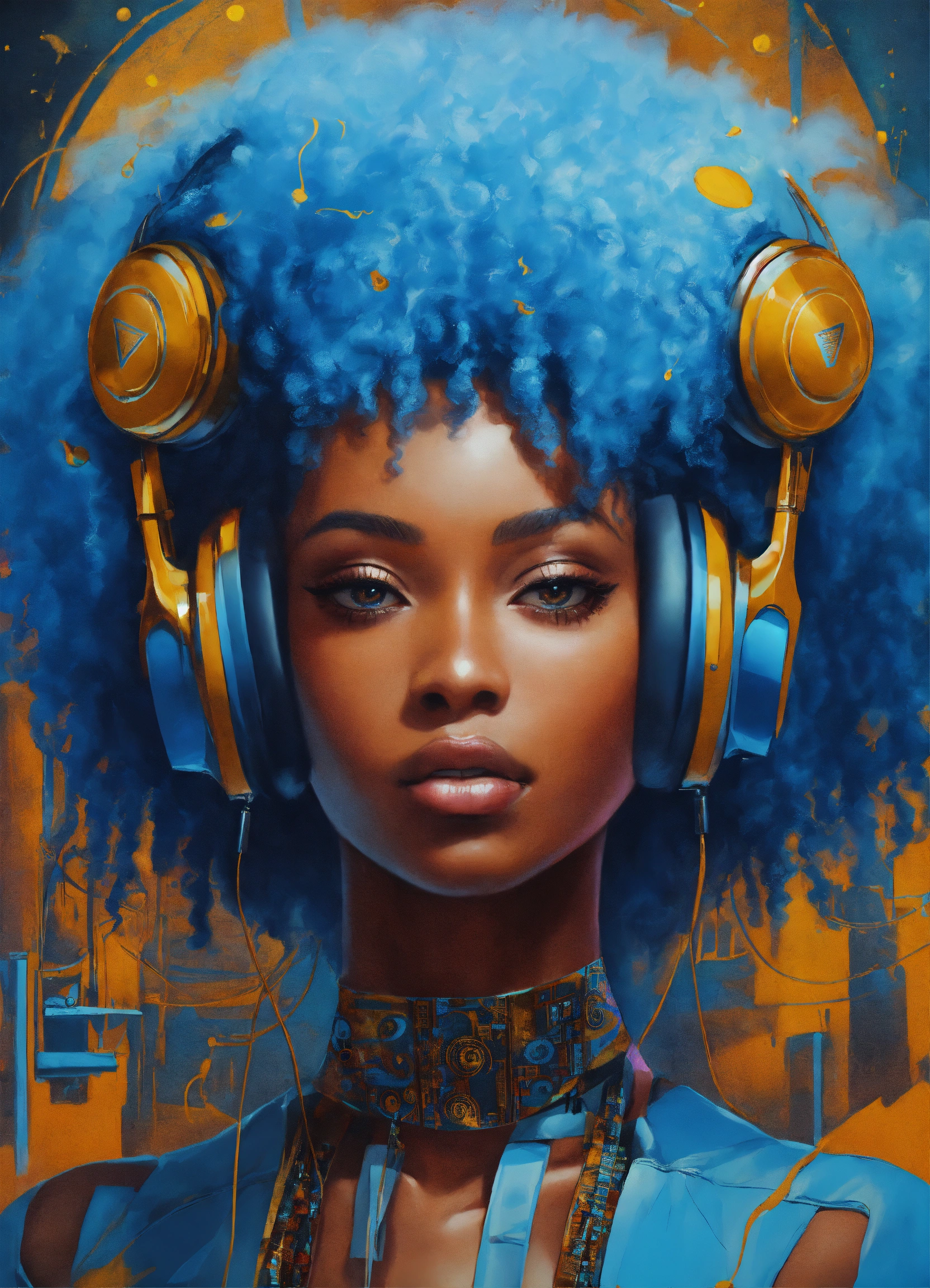 Lexica - A beautiful woman with blue hair and music notes, an airbrush ...