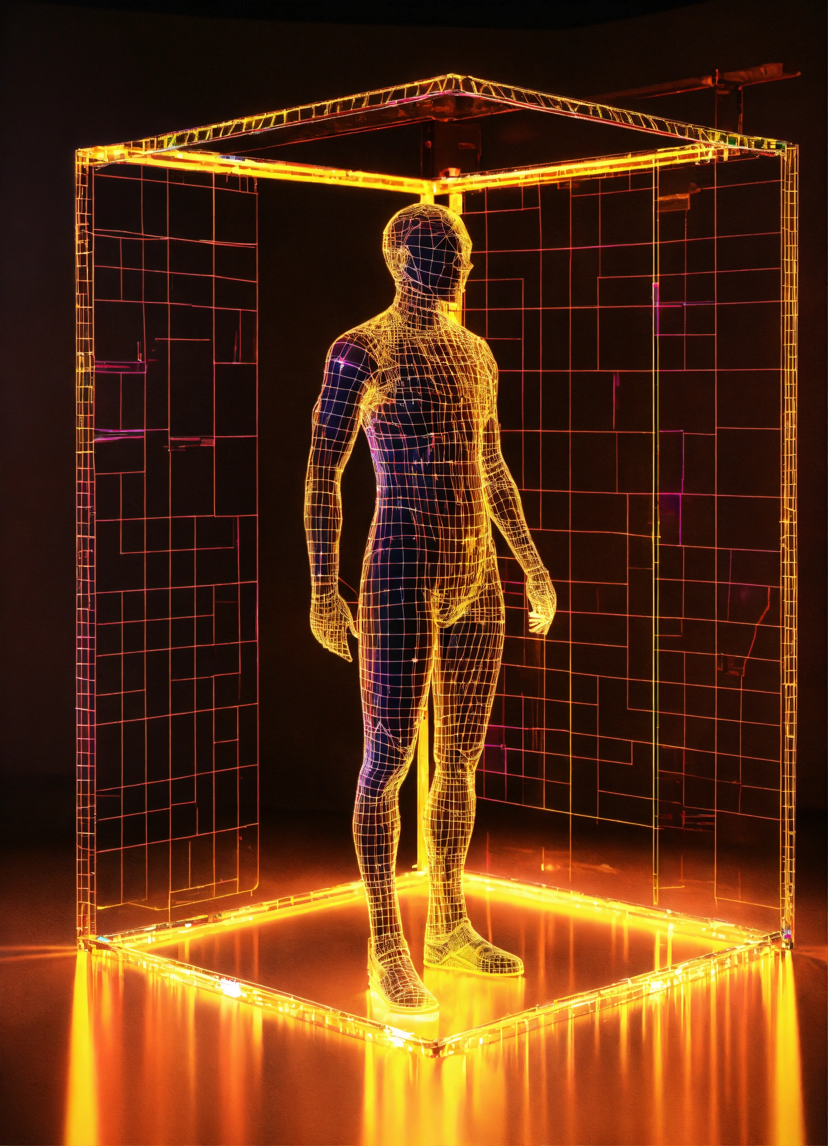 Lexica - Digital transparent wire neon Frame human polygon 3d style on ...
