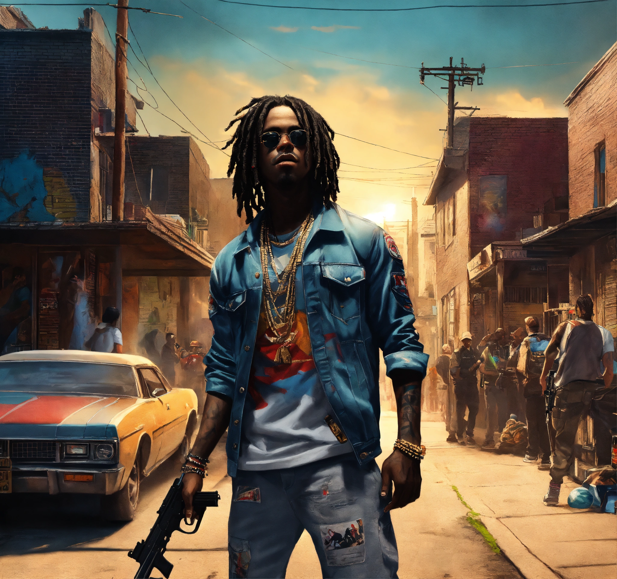 Lexica - Sky view Pop art, hyperrealist full body portrait of black ...