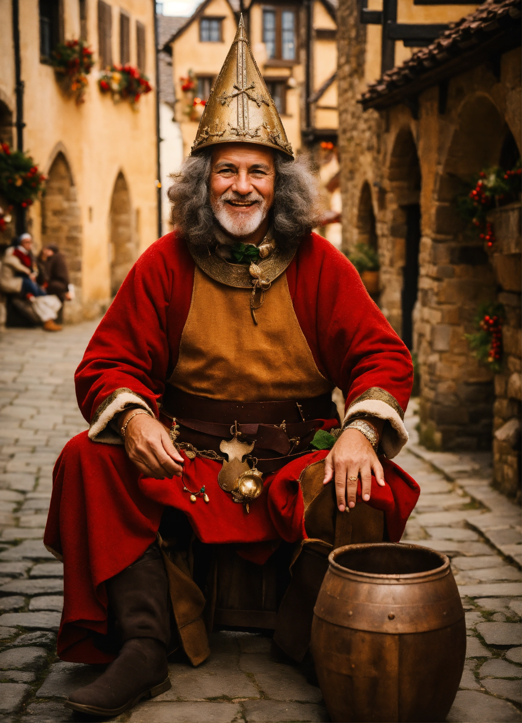 Lexica - Festive and lively human chief in medieval town.