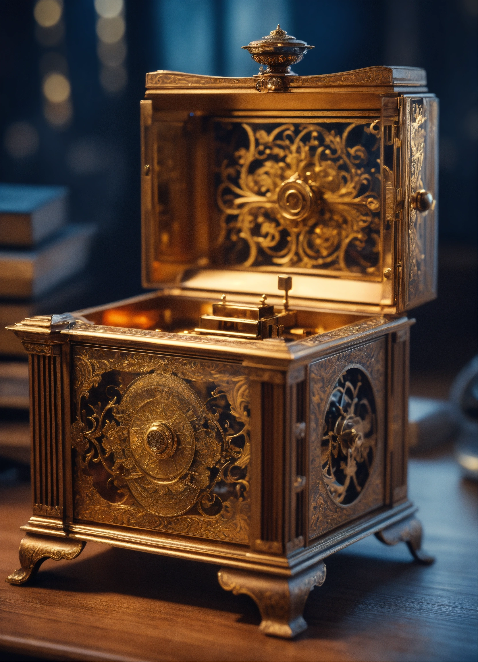 Lexica - Ominous music box on table, mystical, realistic photo, high ...