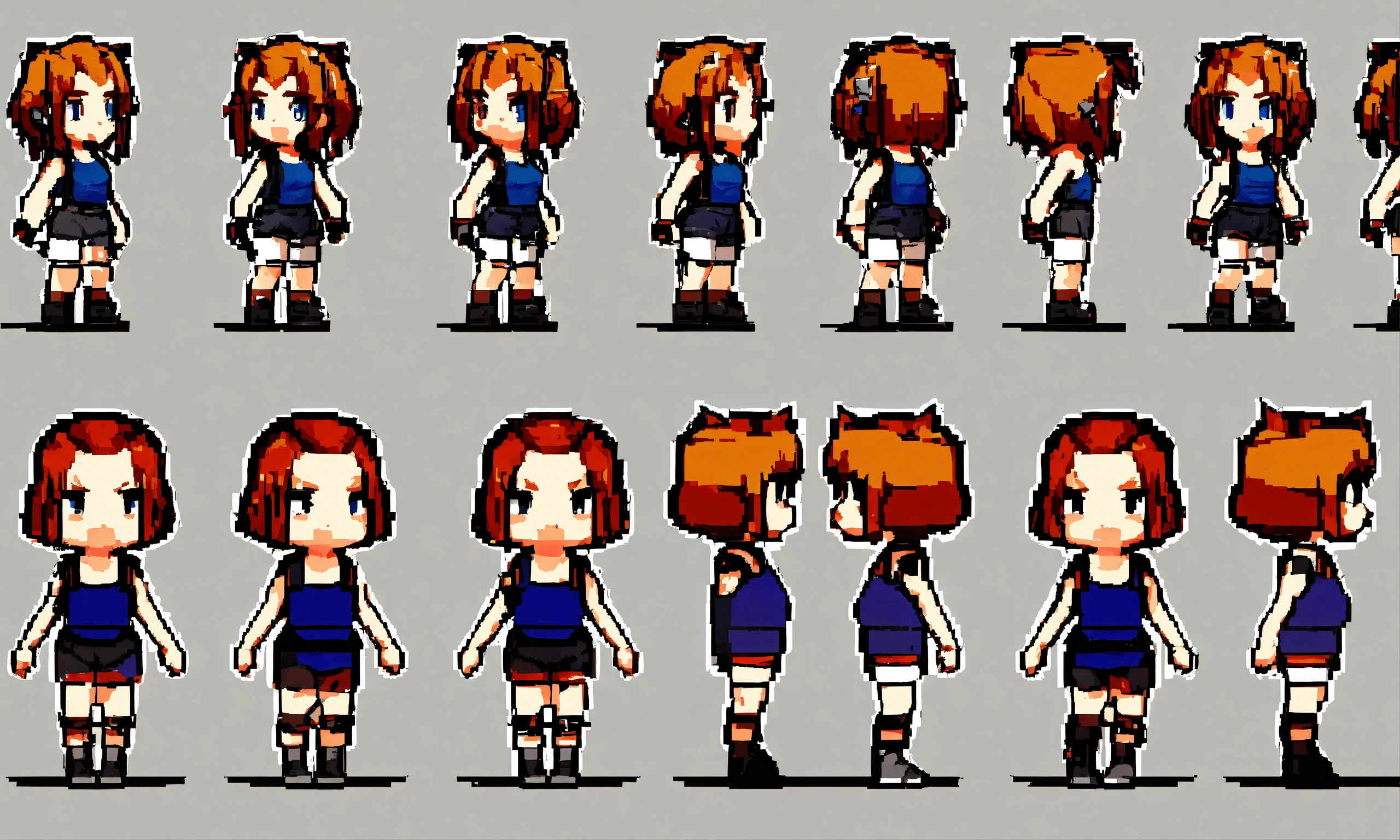 Lexica - Game assets, multiple poses, sprite sheet, girl, short hair ...