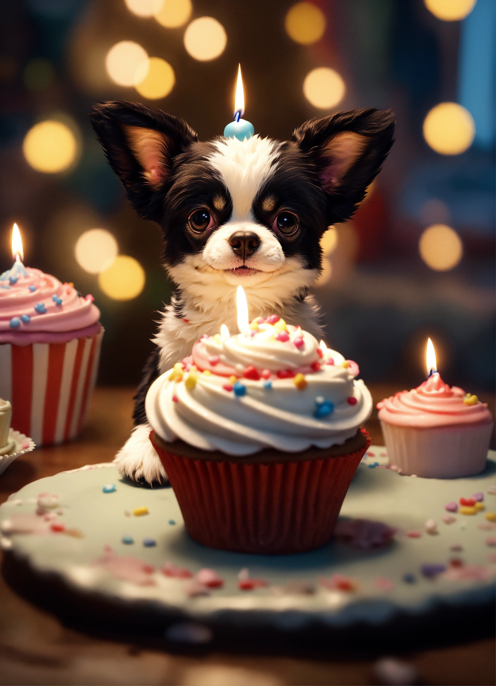 Lexica - Toy art cute realistic black white Papillion dog sitting ...