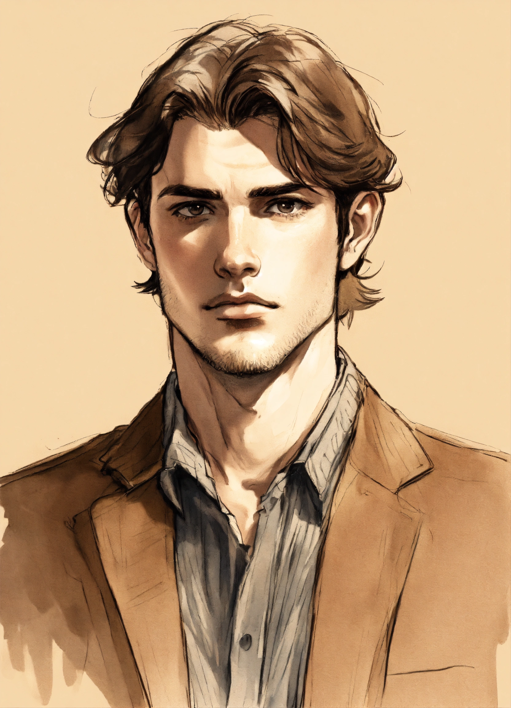 Lexica - A sketch of a brown haired handsome man, standing straight ...
