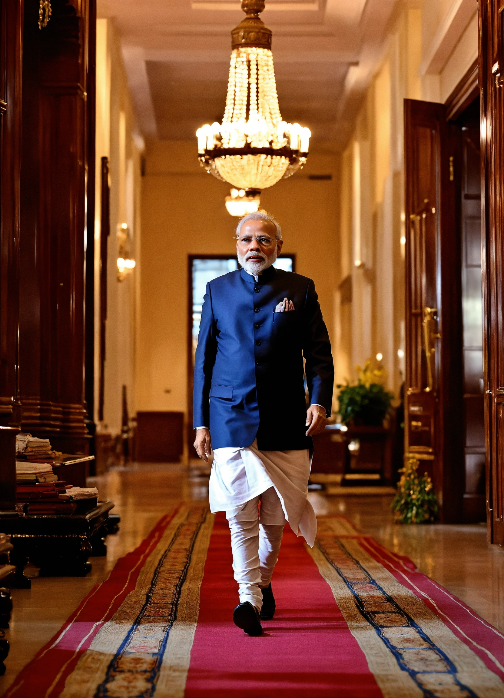Lexica - Realistic picture of prime minister, modi, walking down from ...
