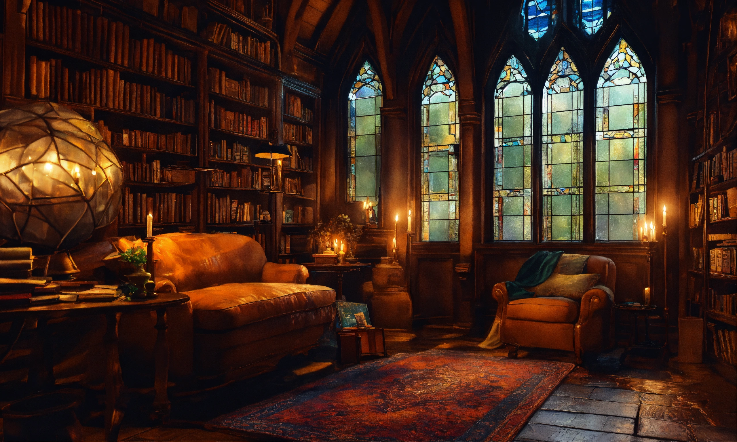 Lexica - Epic shot of very cozy ultra detailed Harry Potter library ...