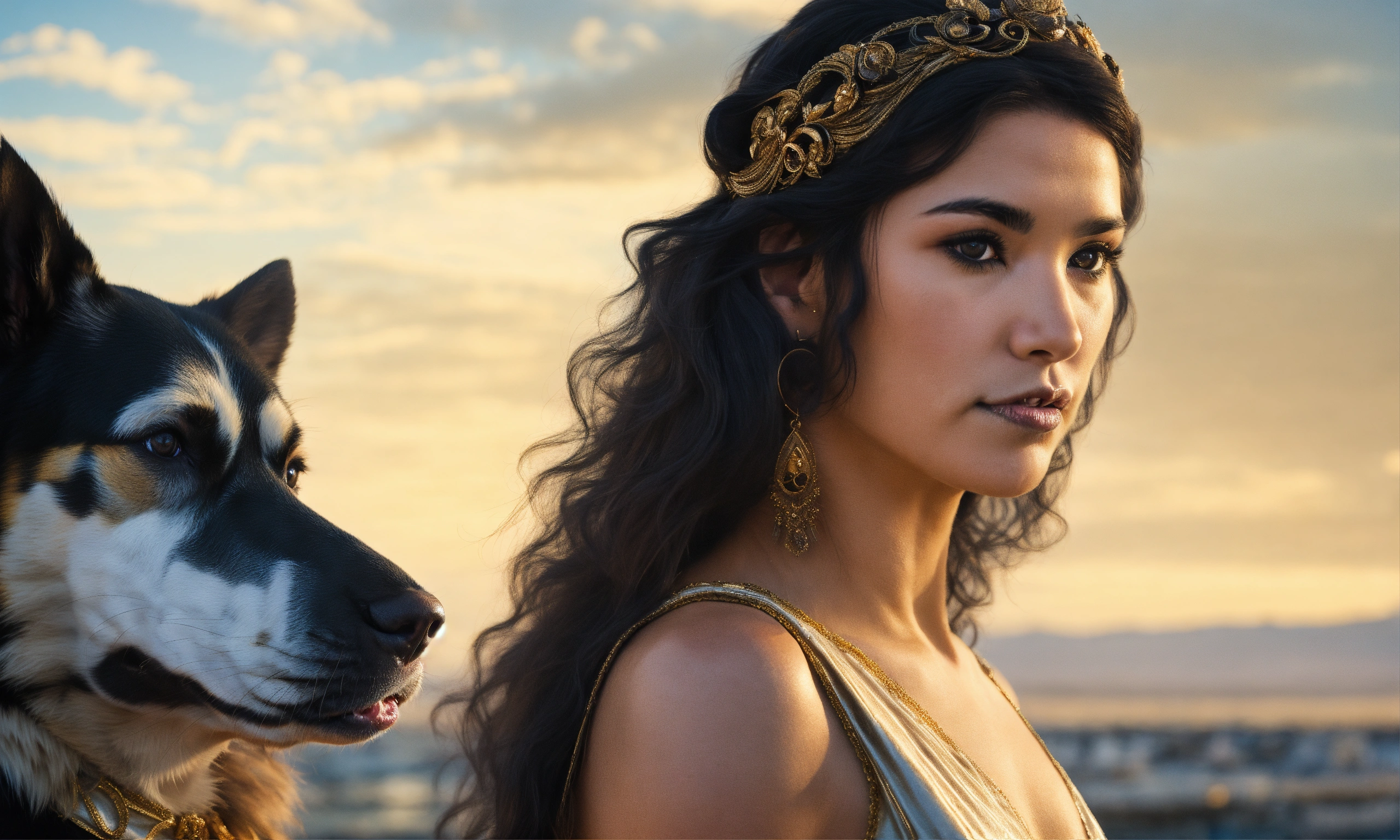 Lexica - Half greek goddess with black hair, half dog, taken with a ...