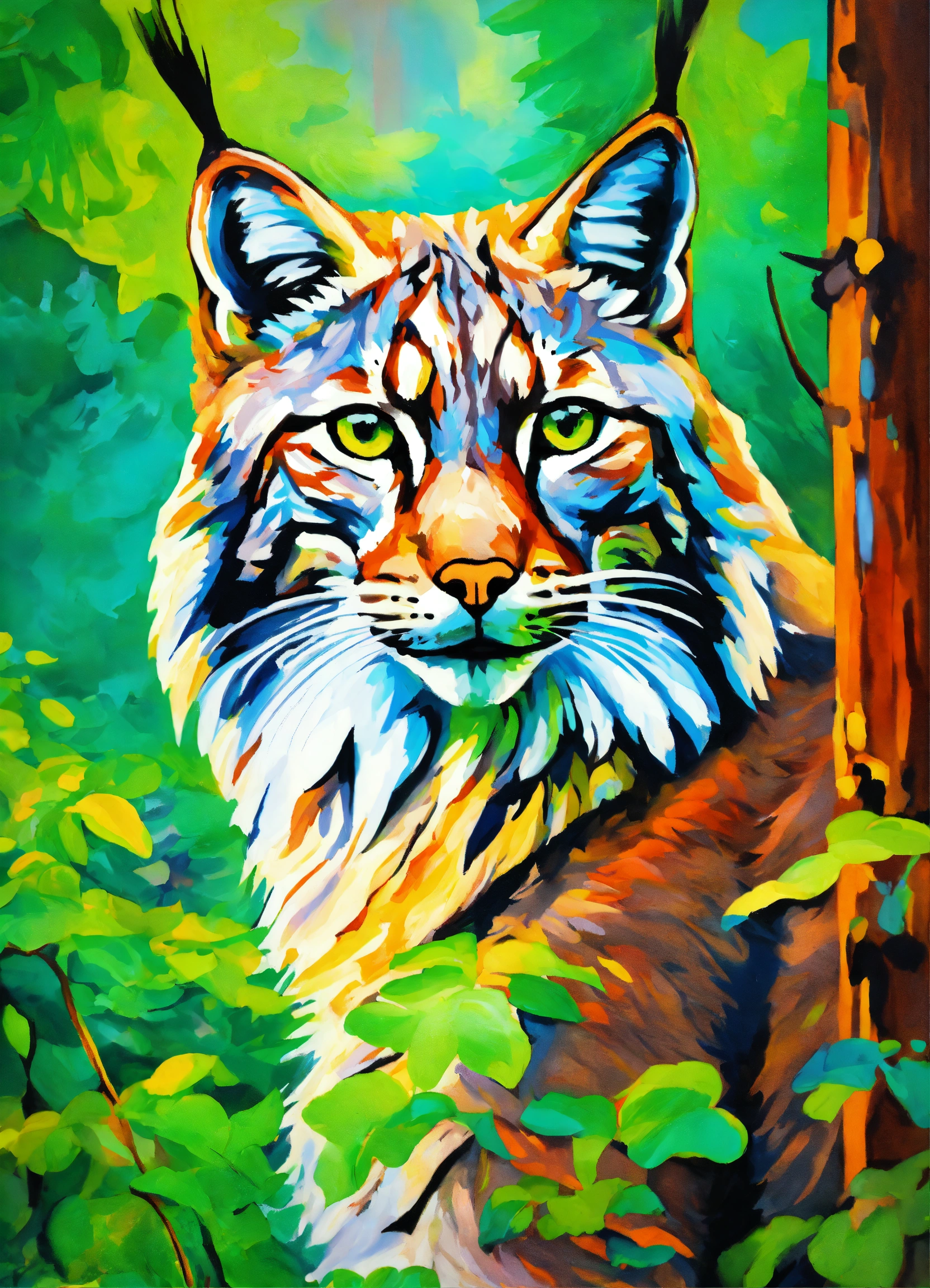 Lexica - Impressionist painting, portrait of a grey lynx in a Wisconsin ...