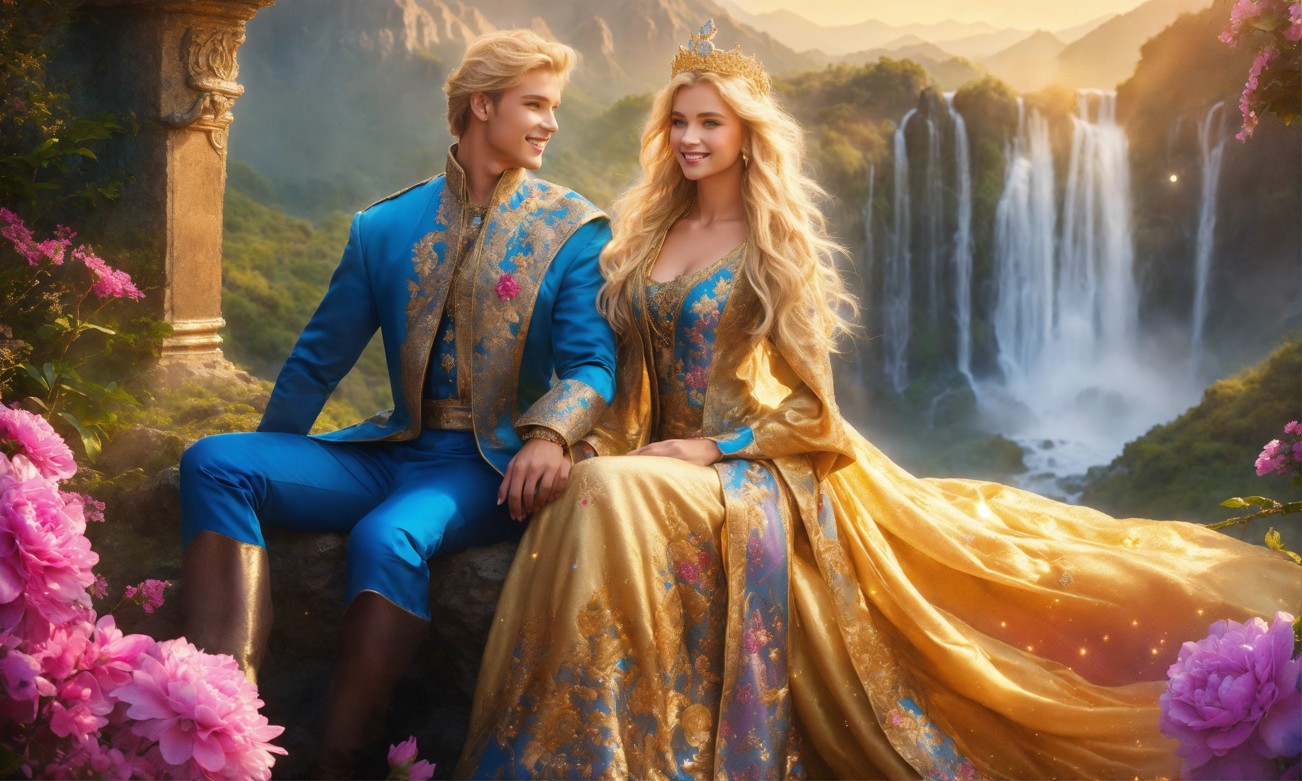 Lexica - Beautiful prince and princess of the stars smiling blonde with ...