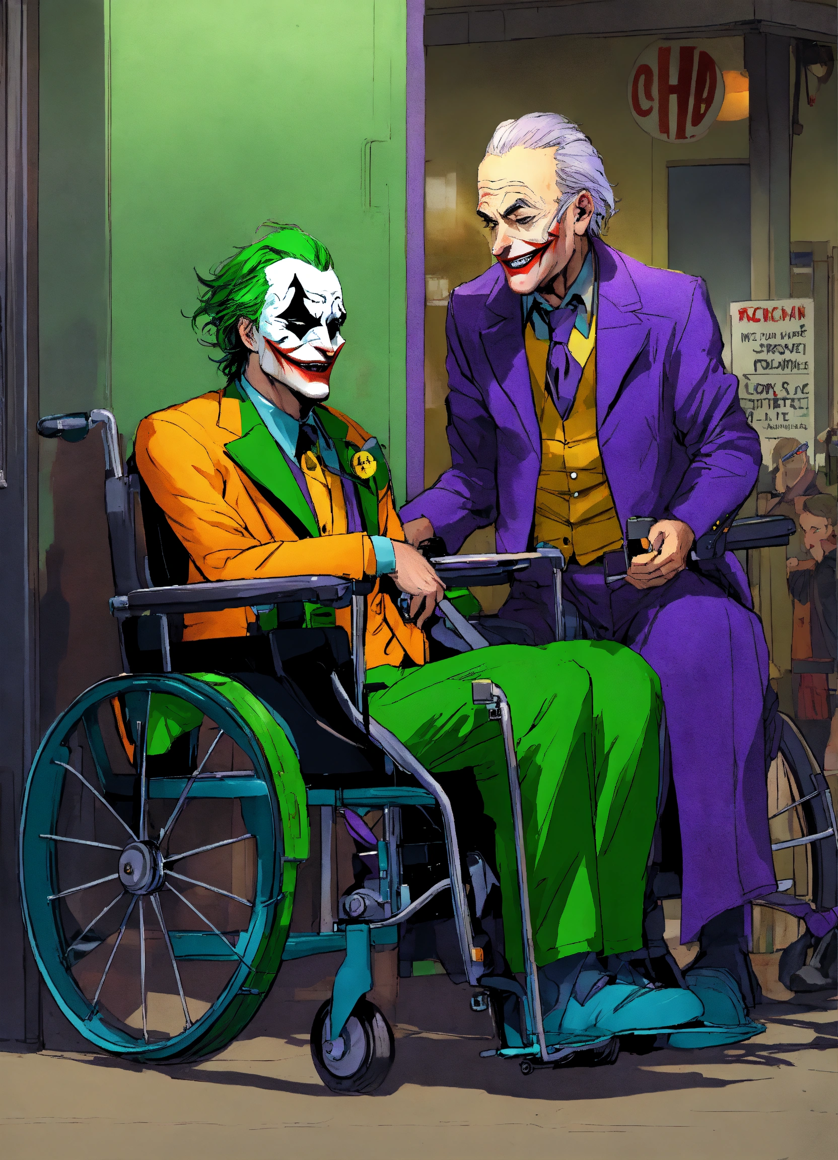 Lexica - The joker and batman as old men in wheelchairs
