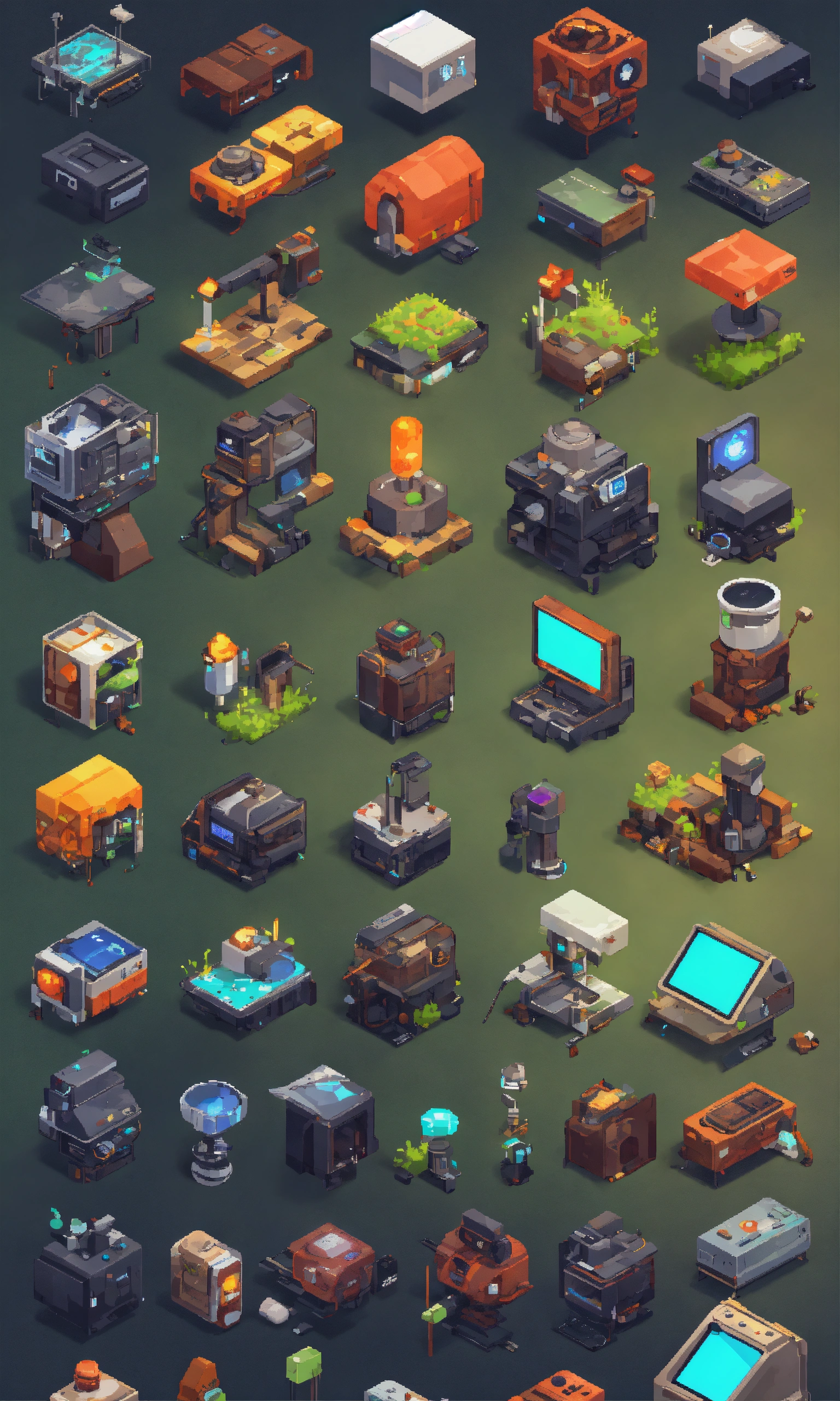 Lexica - Concept art for various small tech part scrap icons. Pixel art ...