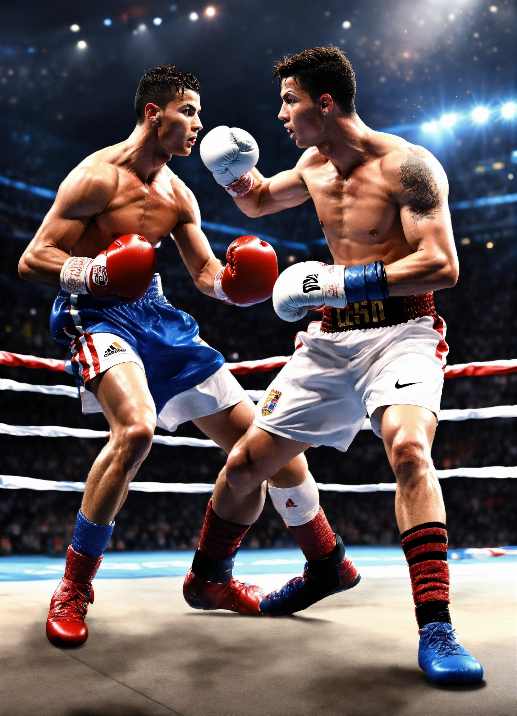 Lexica - Cristiano ronaldo and messi fighting, boxing with gloves ...
