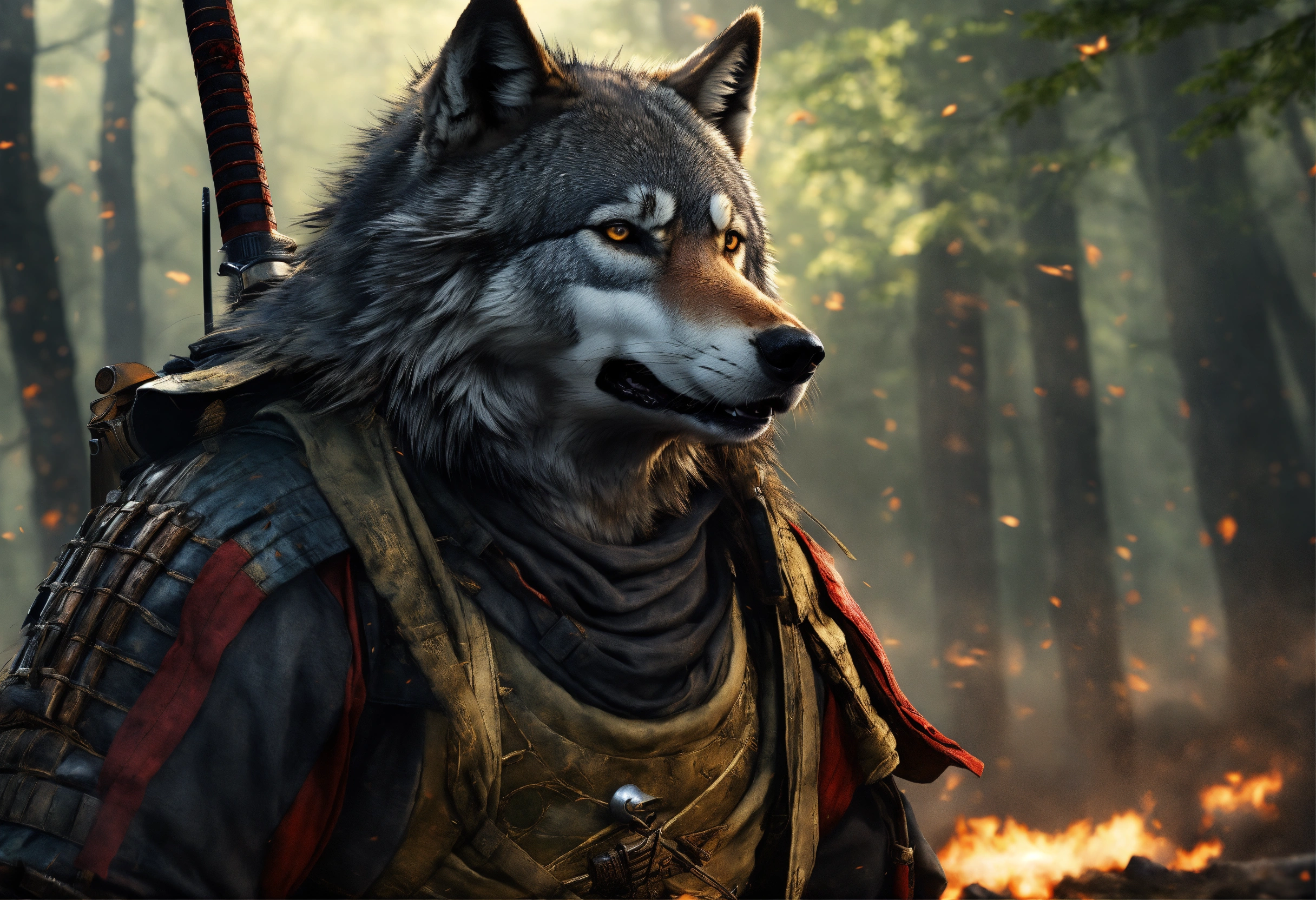Lexica - Wolf samurai. Battlefield. Hyper realistic.