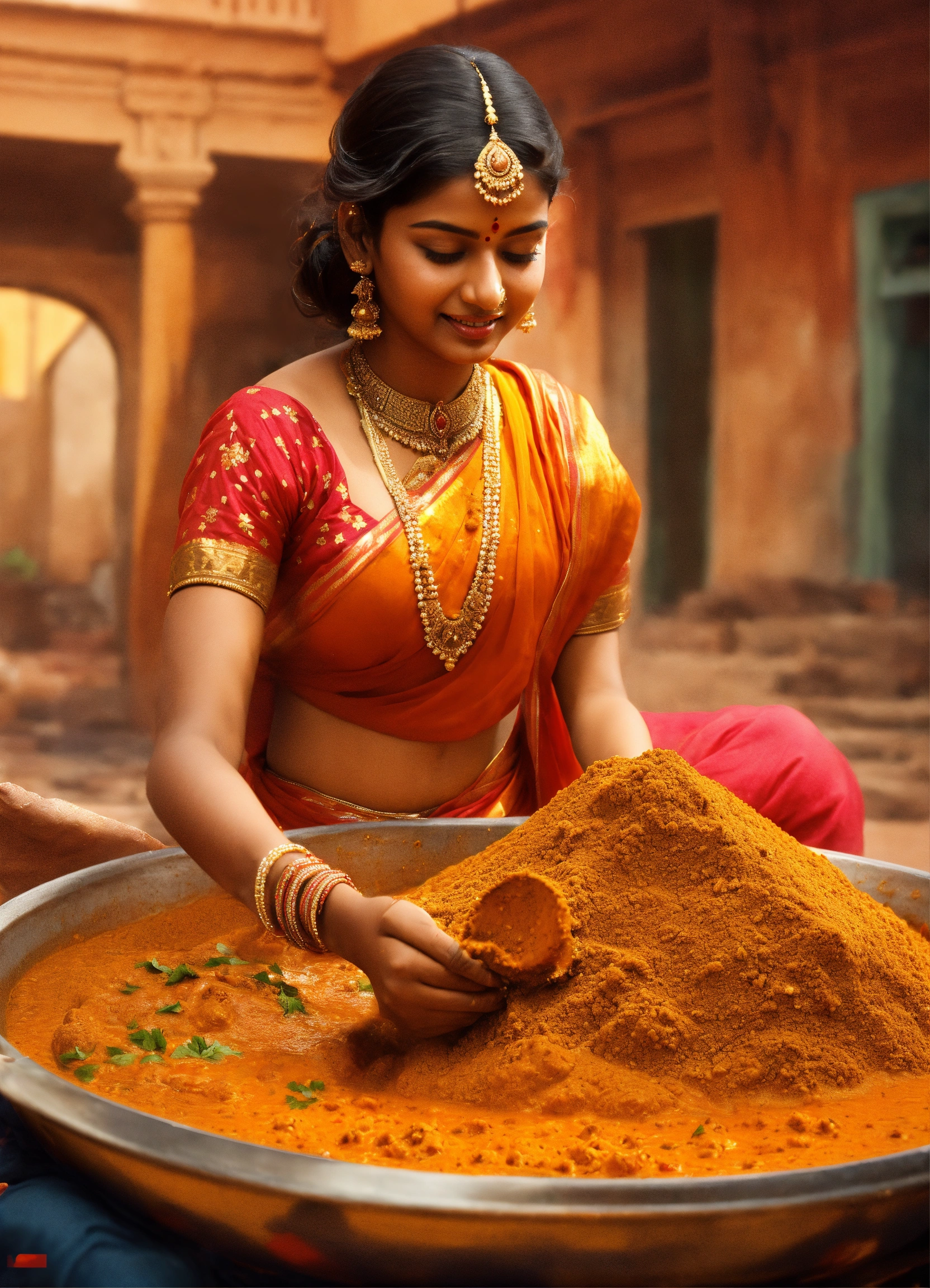 Lexica - Draw an Indian girl In New- Delhi , she is collecting curry ...